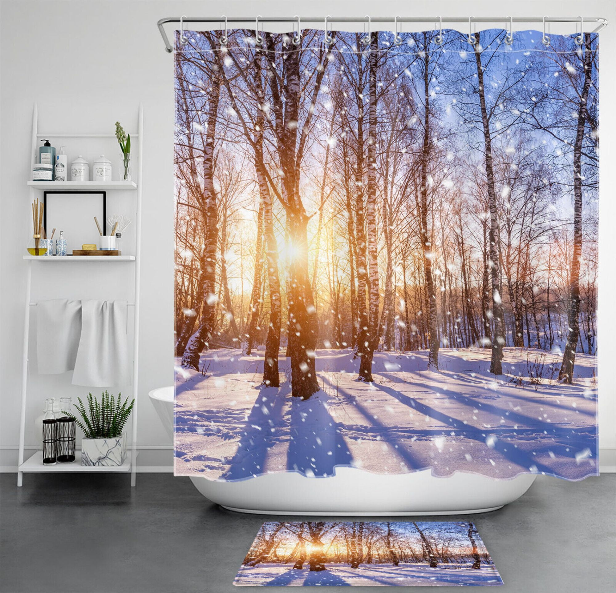 Frosty Forest Snowfall Shower Curtain: Transform Your Bathroom into a ...