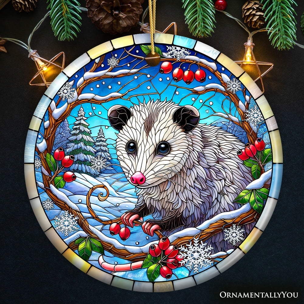 Frosty Possum in Berry Branches Ornament, Playful Winter Wonderland for ...