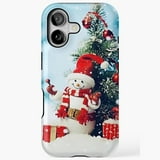 Frosty Snowman Beside Christmas Tree Scene for iPhone 17 11 12 13 14 15 ...