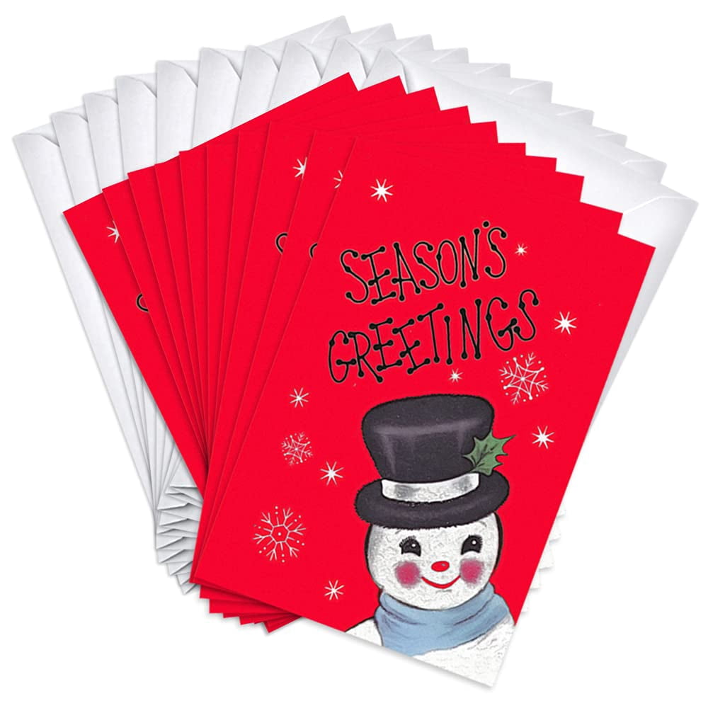 Frosty Snowman Vintage Retro Holiday Greeting Cards | 10 Pack Bulk Set ...