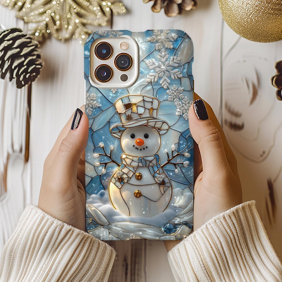 Frosty Snowman Magsafe Case with Stained Glass Effect for Winter Wonderland with iPhone 17 to 11 ...