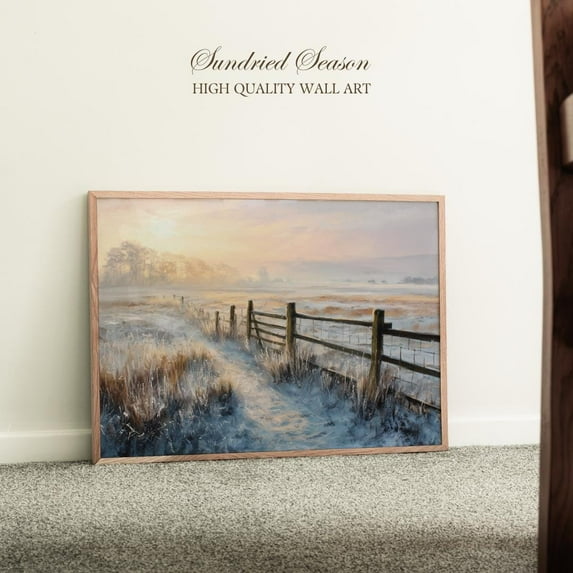 Frosty Winter Field Landscape Print, Rustic Farm Fence Wall Art ...