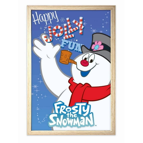 Frosty the Snowman Poster - 24" x 36" with Natural Wood Frame - Walmart.com