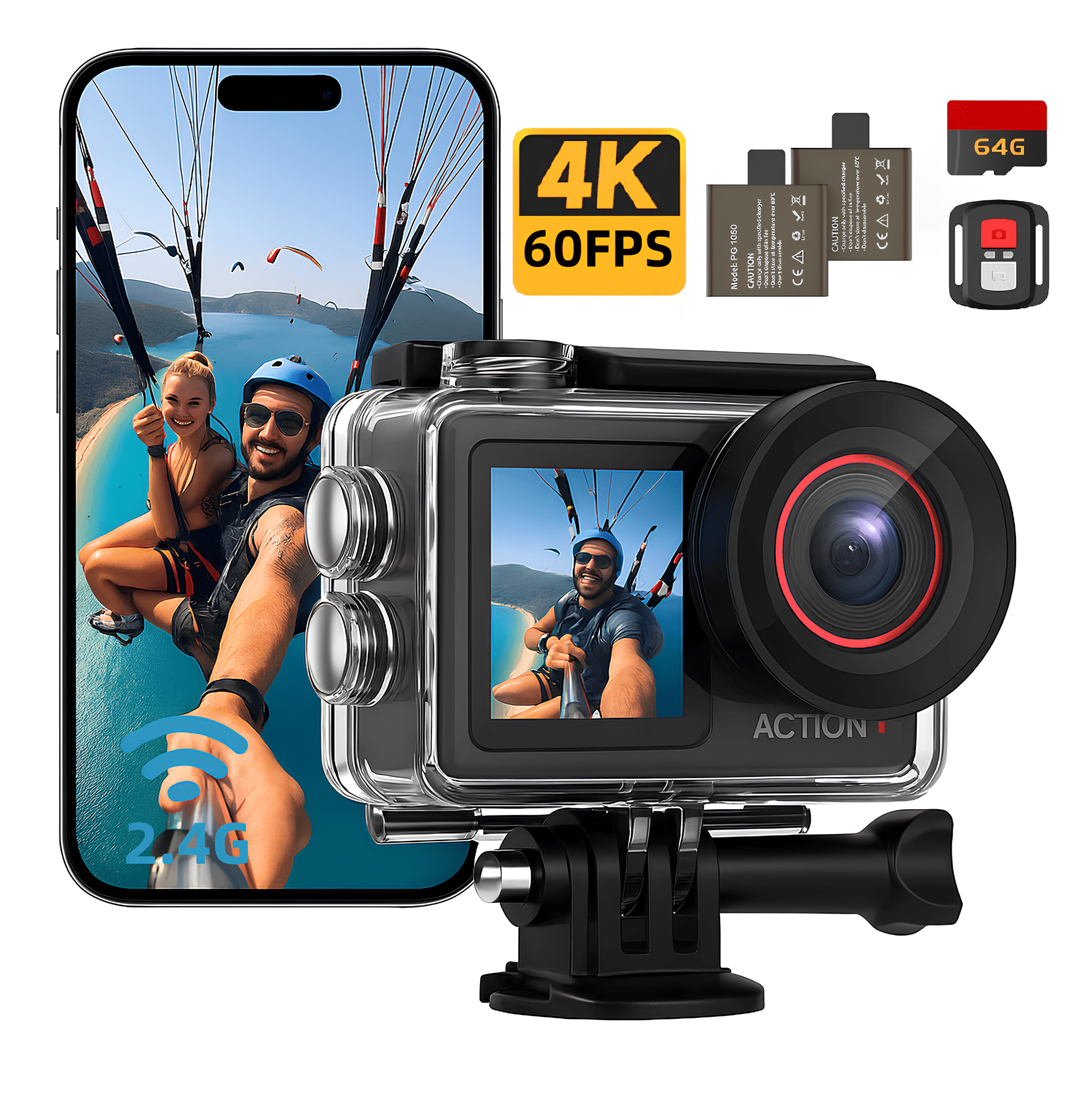 Action Camera 4K 60FPS 30MP with Front LCD and Rear Touchscreen ...