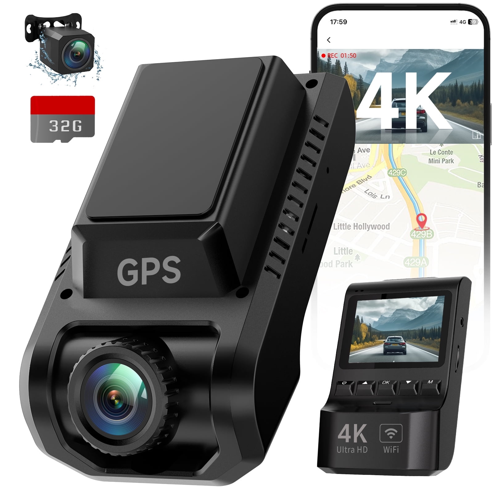 UDH Dash Cam Front and Rear, 4K Ultra HD Dash Camera for Cars Included ...