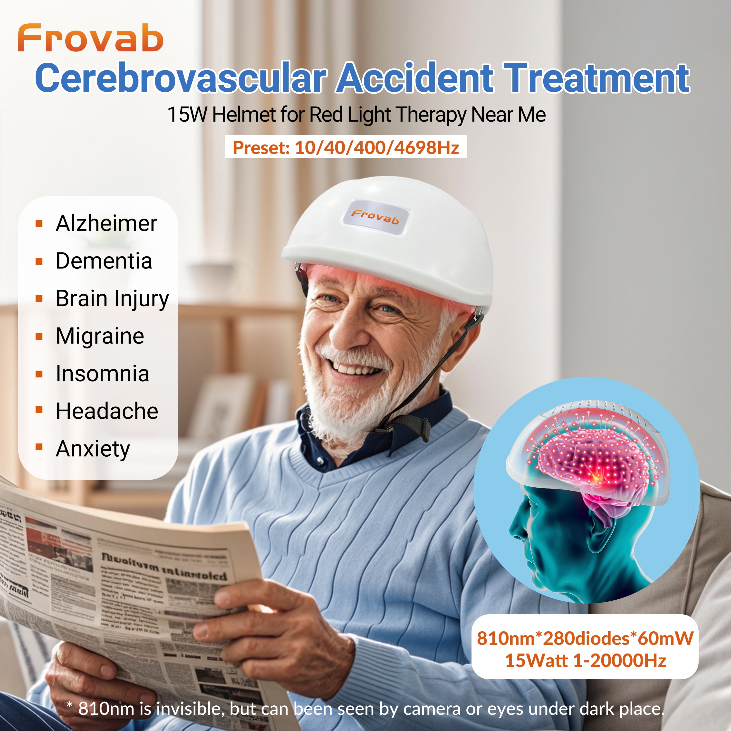 Frovab 15W 810nm Near-Infrared Light Brain Stimulation Helmet for ...