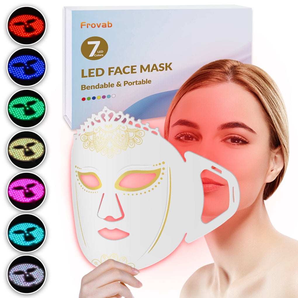Frovab Rechargeable Facial LED Mask 7 Colors LED Photon Therapy Skin ...