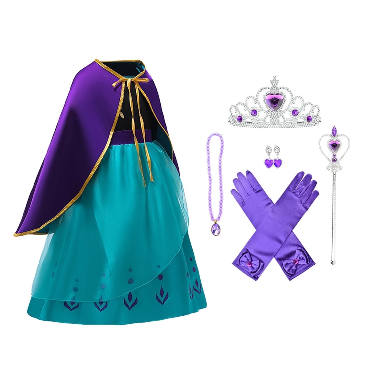 KAWELL Green Costume for Girls, Princess Dress up with Accessories ...
