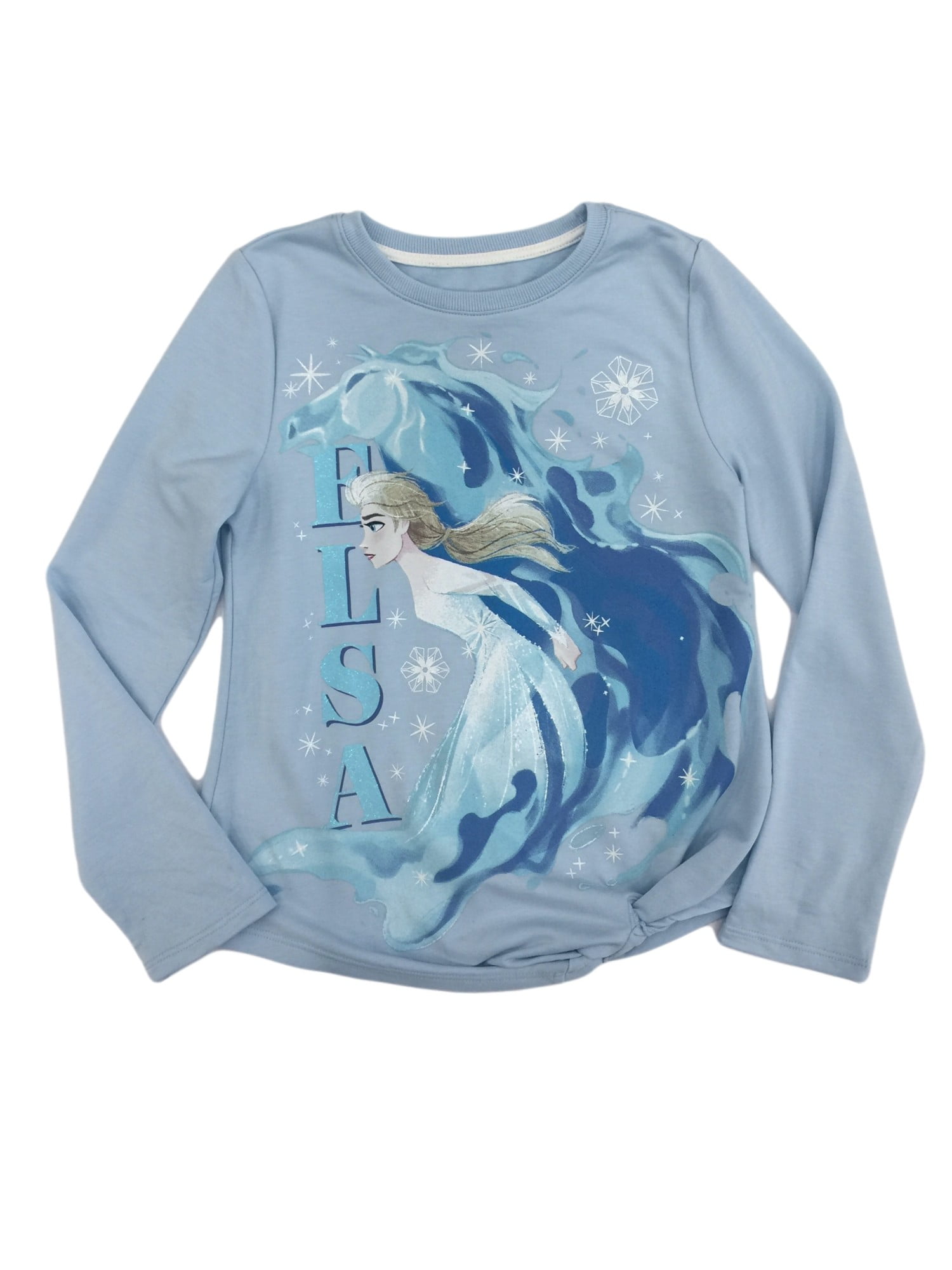 Frozen 2 Blue Elsa & Water Spirit Horse Nokk Long Sleeve Knotted Shirt ...