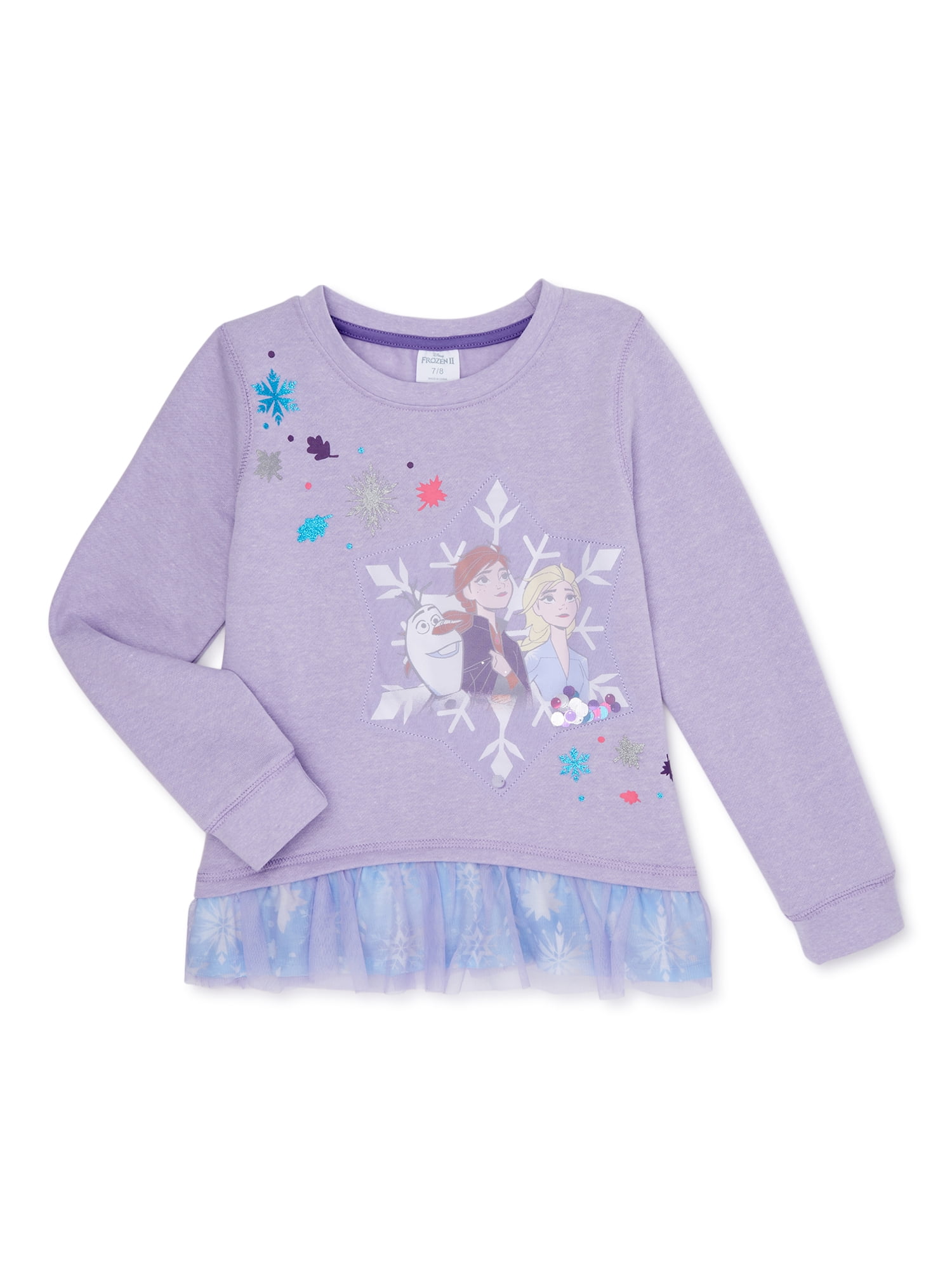 Frozen 2 Girls Elsa or Anna Sweatshirt with Chiffon Hem, Sizes 4-16 ...