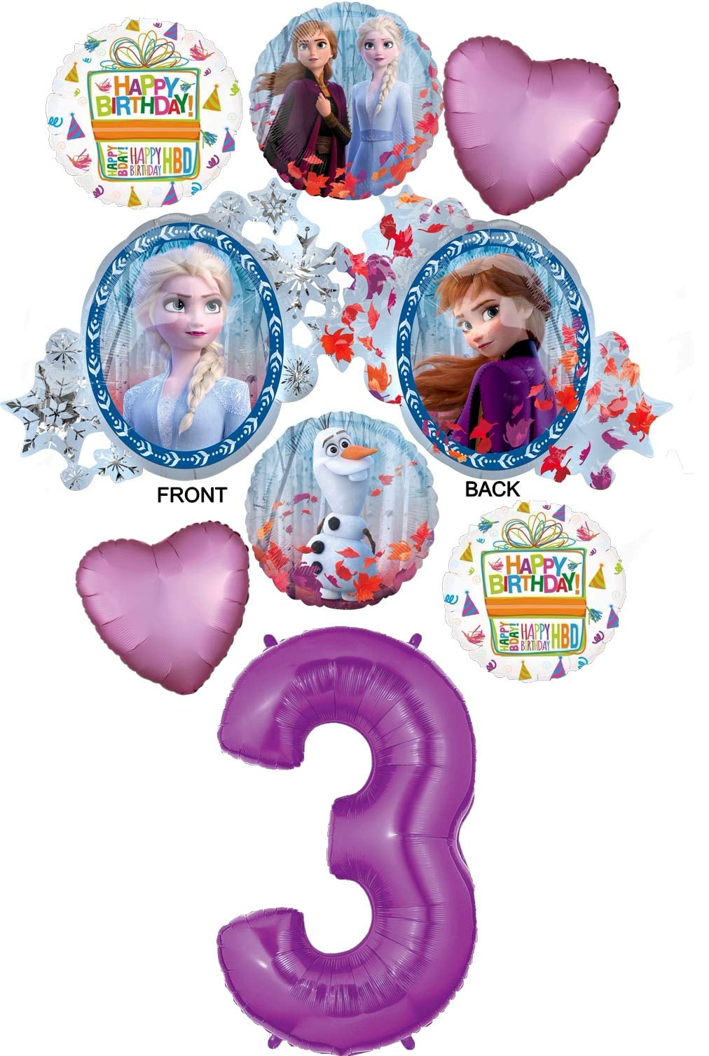 Frozen 2 Party Supplies 3rd Birthday Elsa, Anna and Olaf Balloon ...