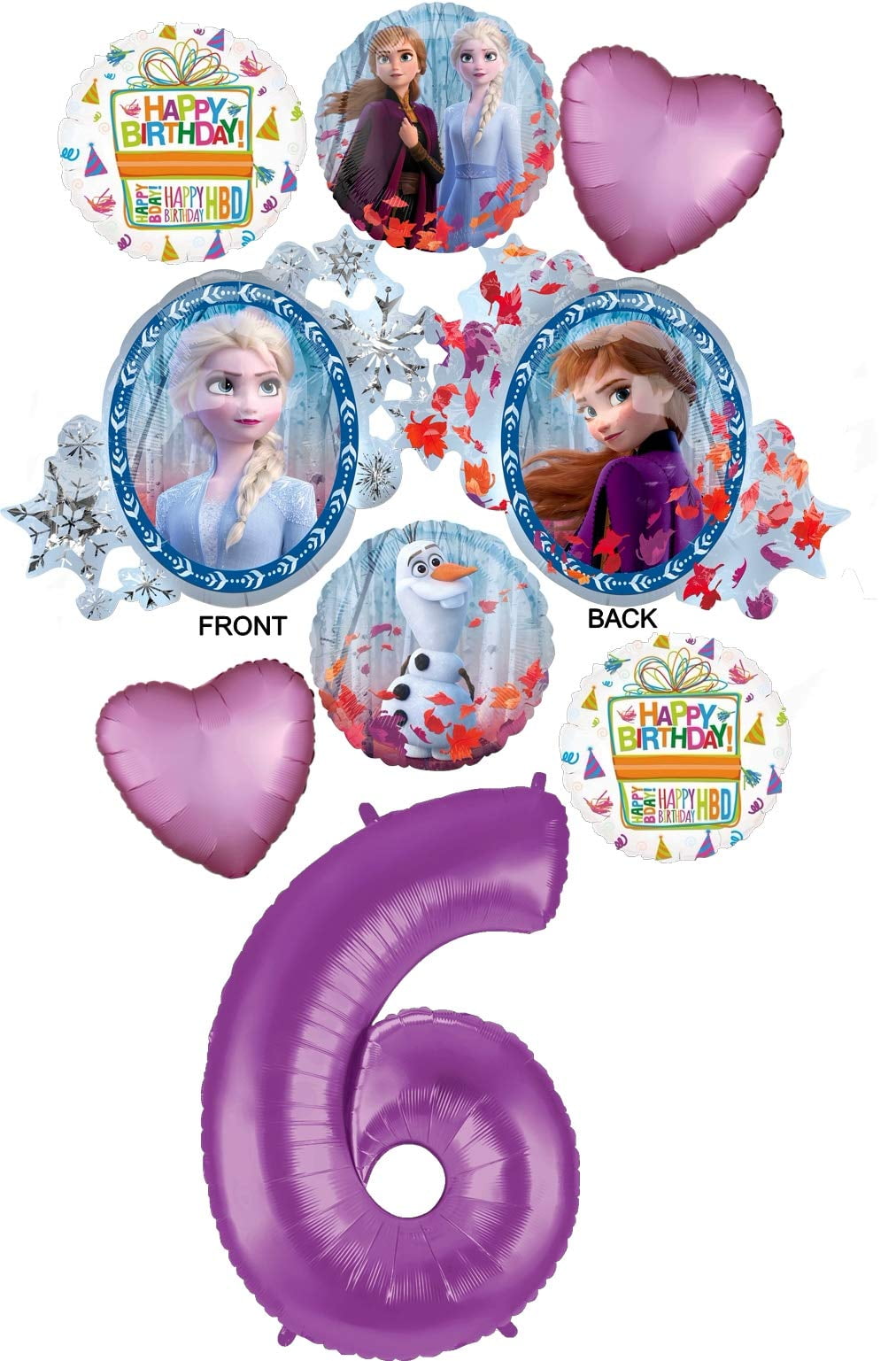 Frozen 2 Party Supplies 6th Birthday Elsa, Anna and Olaf Balloon ...