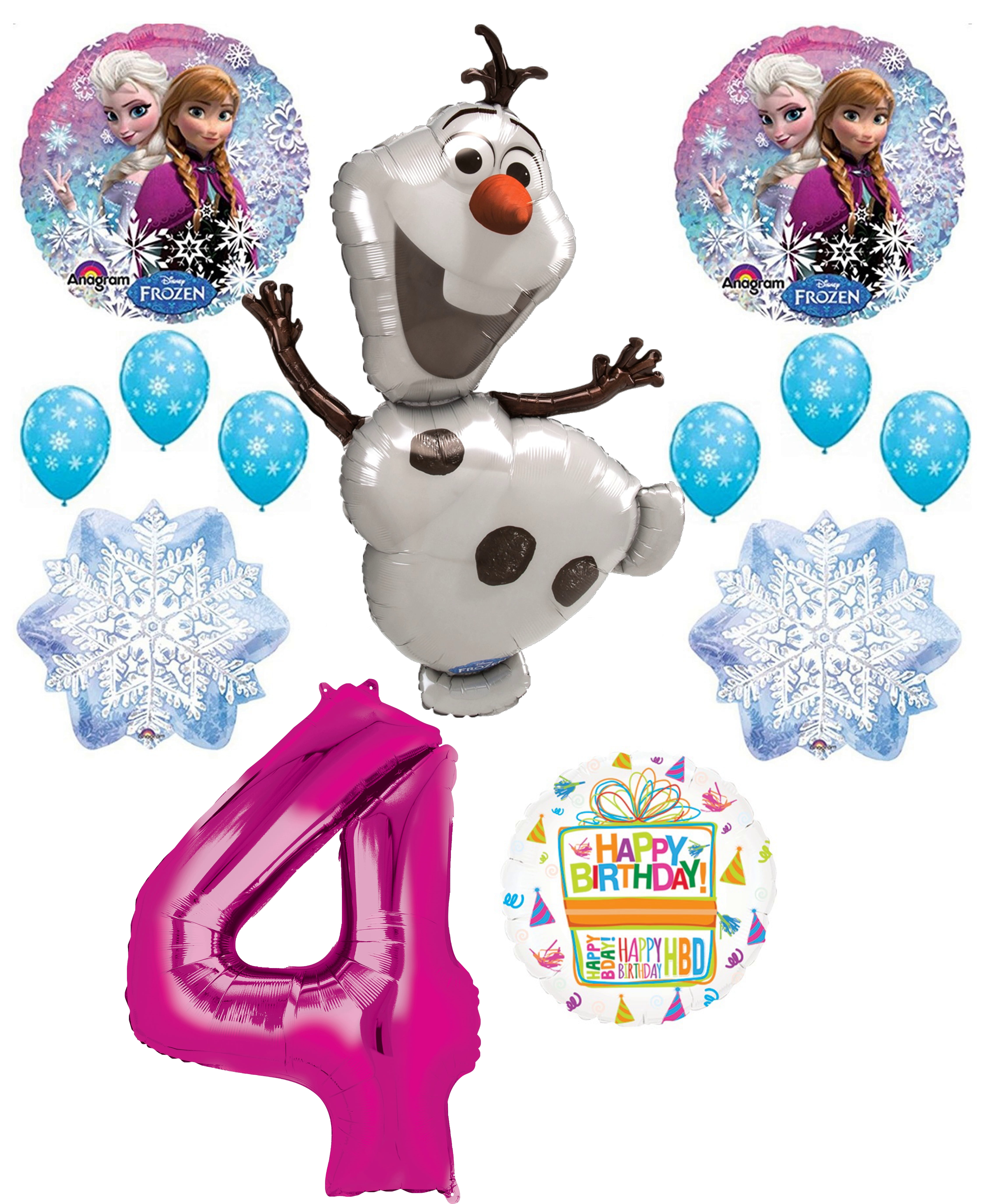Frozen 4th Birthday Party Supplies Olaf, Elsa and Anna Balloon Bouquet ...
