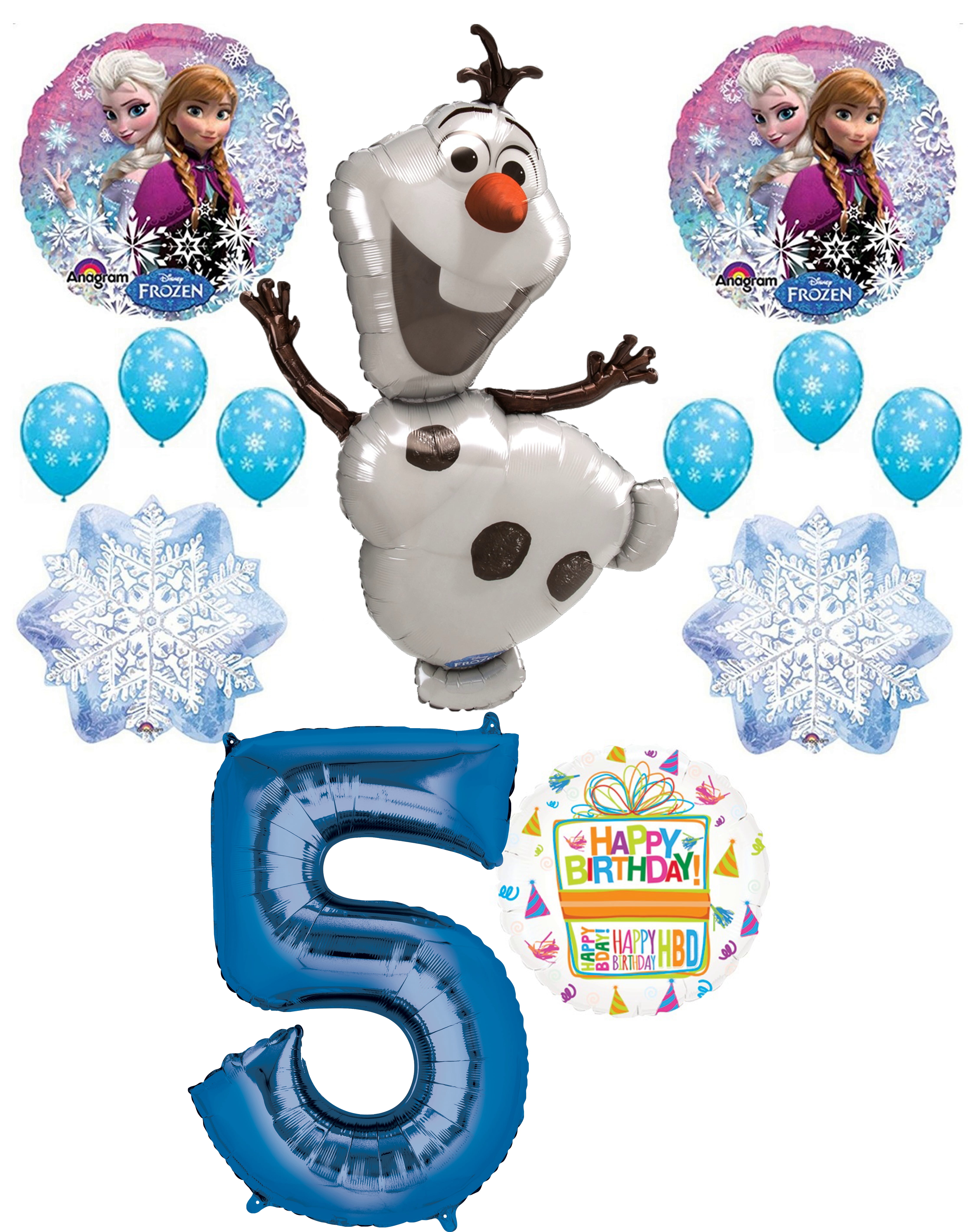 Frozen 5th Birthday Party Supplies Olaf, Elsa and Anna Balloon Bouquet ...
