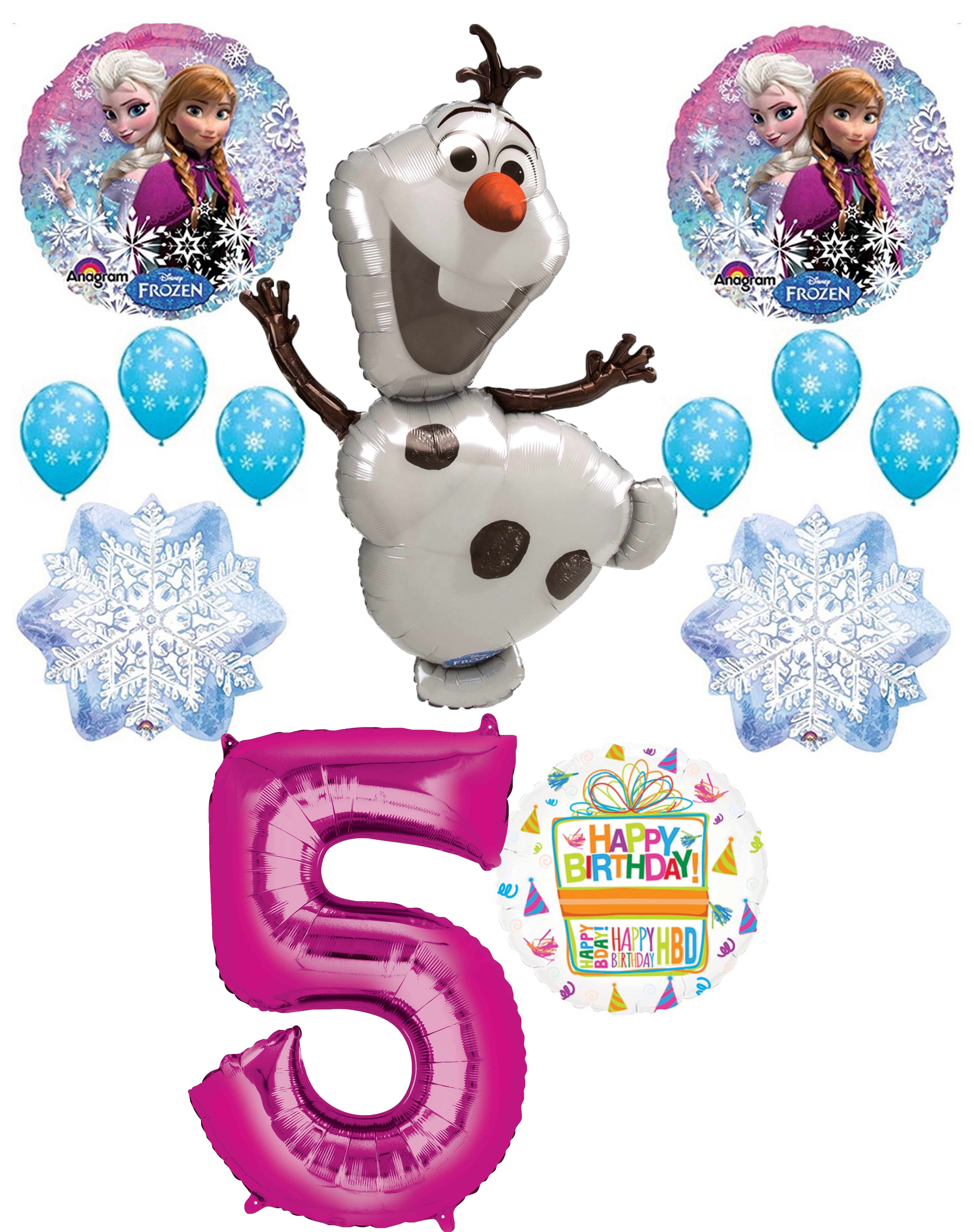 Frozen 5th Birthday Party Supplies Olaf, Elsa and Anna Balloon Bouquet ...