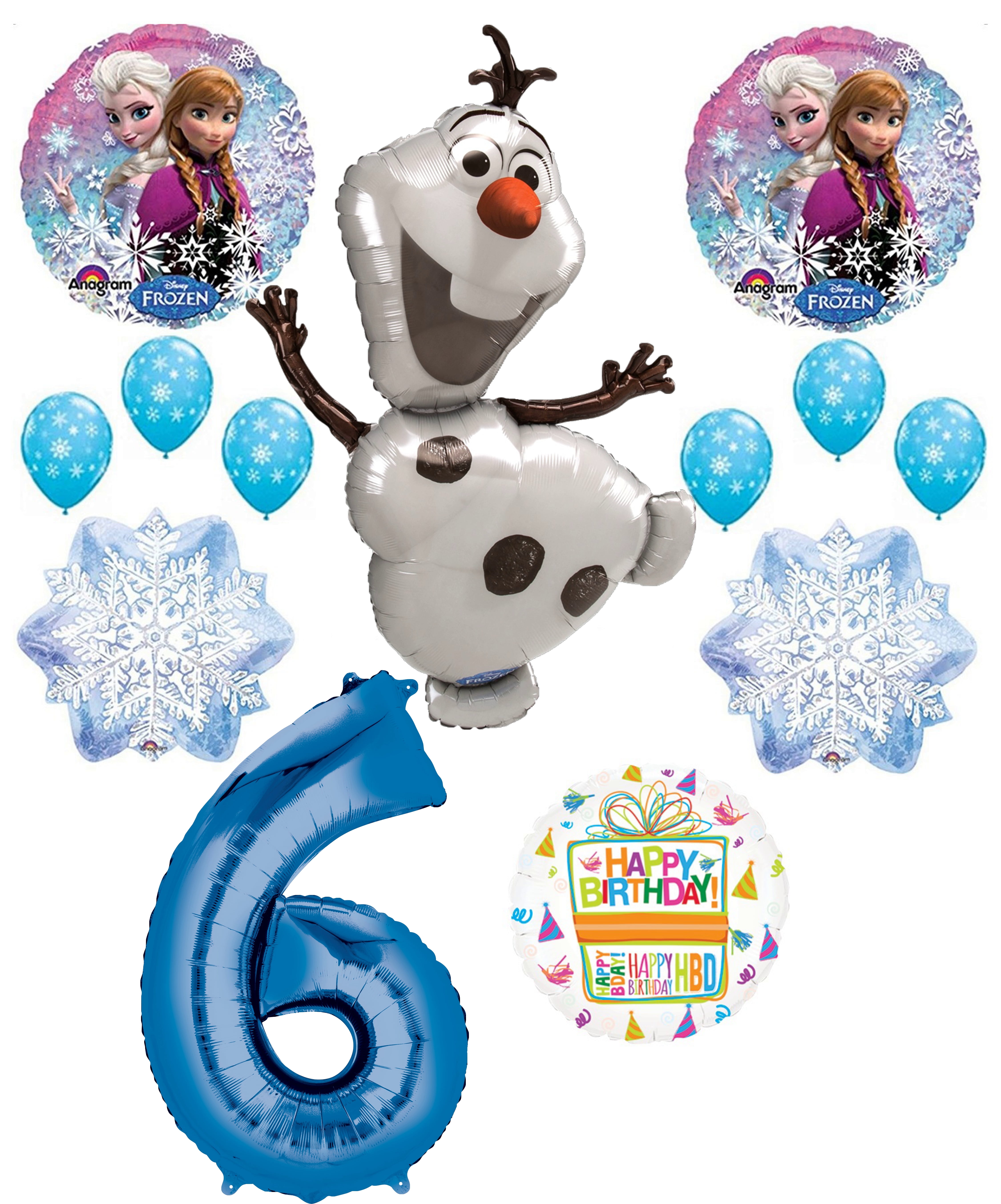 Frozen 6th Birthday Party Supplies Olaf, Elsa and Anna Balloon Bouquet ...