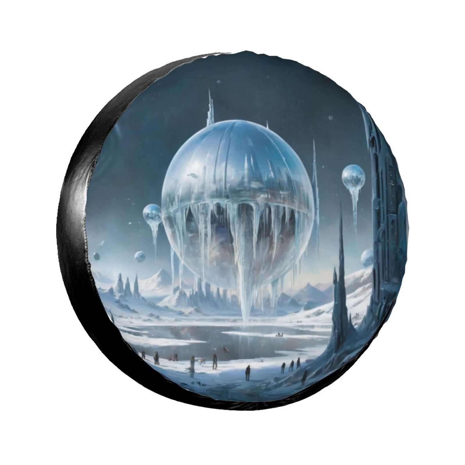 Frozen Alien World: Futuristic Ice Cityscape The spare tire cover is ...