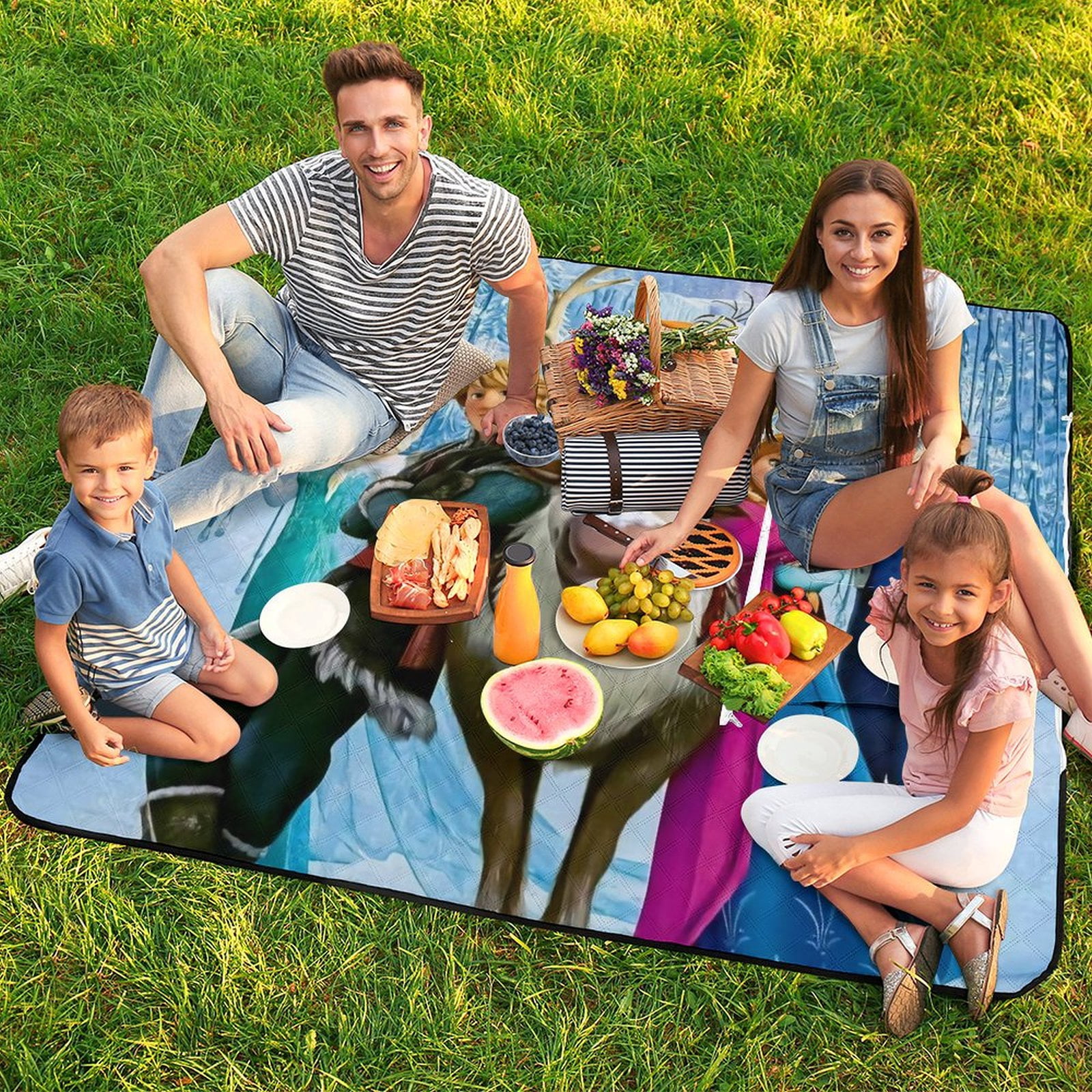 Frozen Anna & Elsa Always Up For Adventure Group Picnic Blanket ...