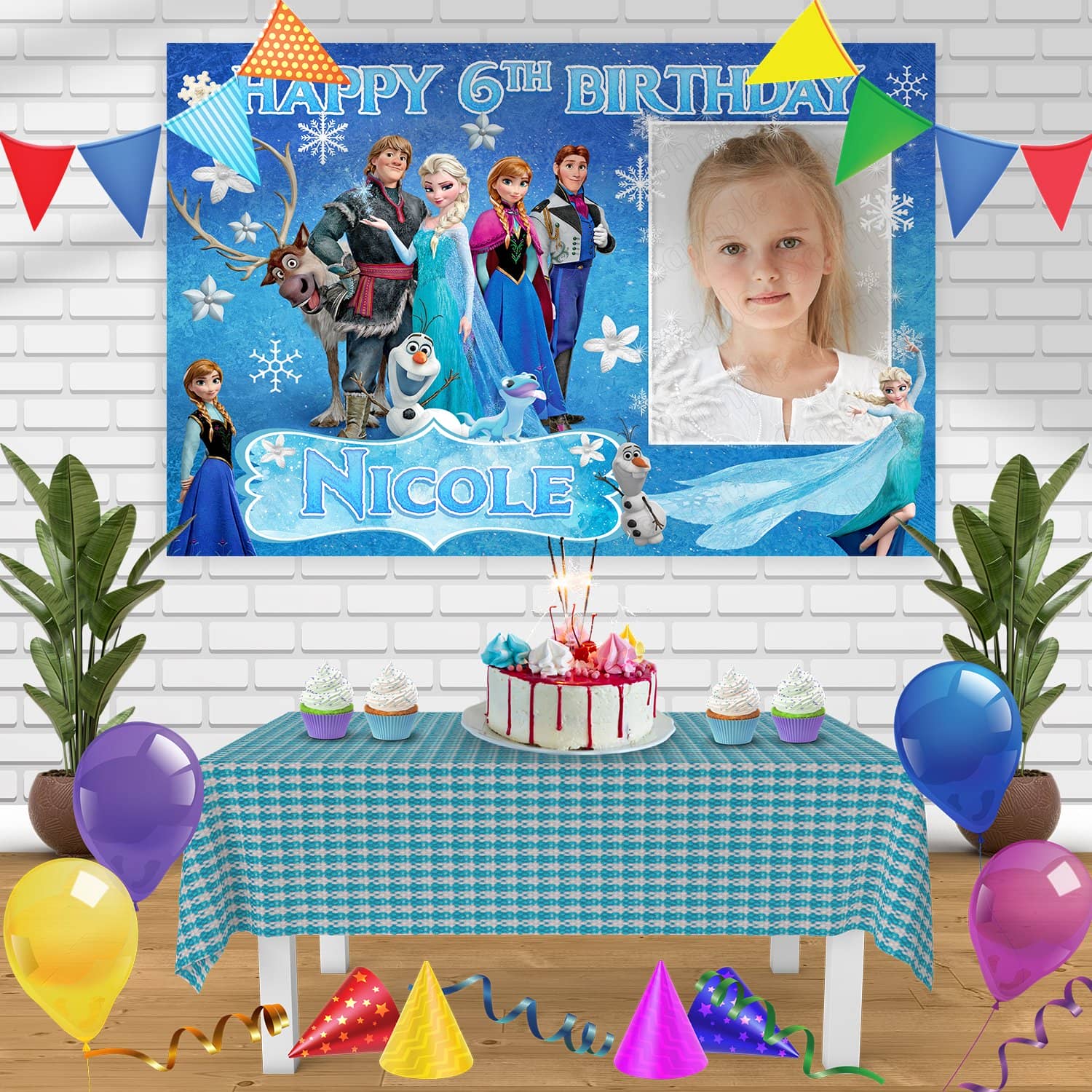 Frozen Anna Elsa Frame Birthday Banner Personalized Party Backdrop ...