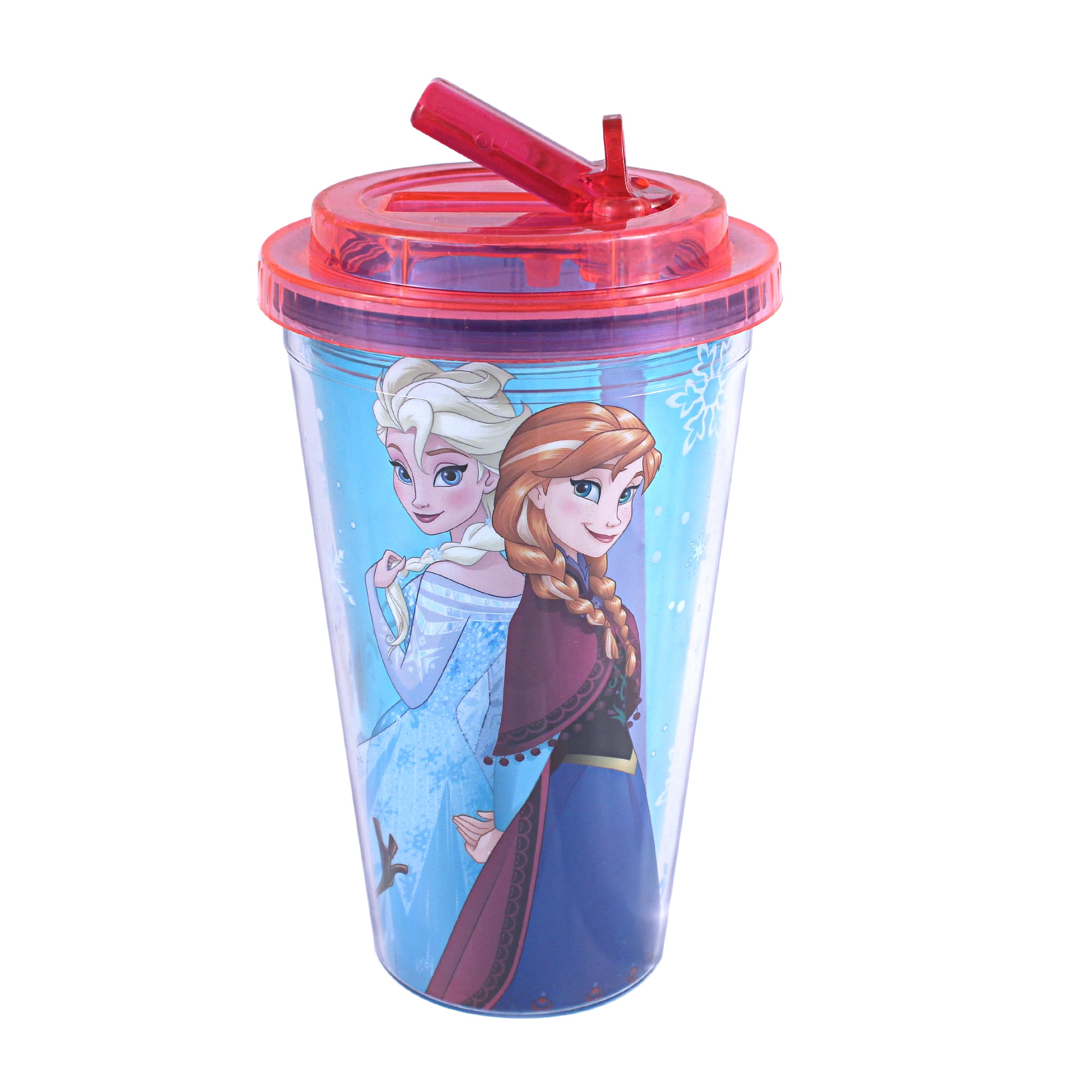 Frozen Anna, Elsa & Olaf Glitter 16oz Plastic Flip Straw Cold Cup ...