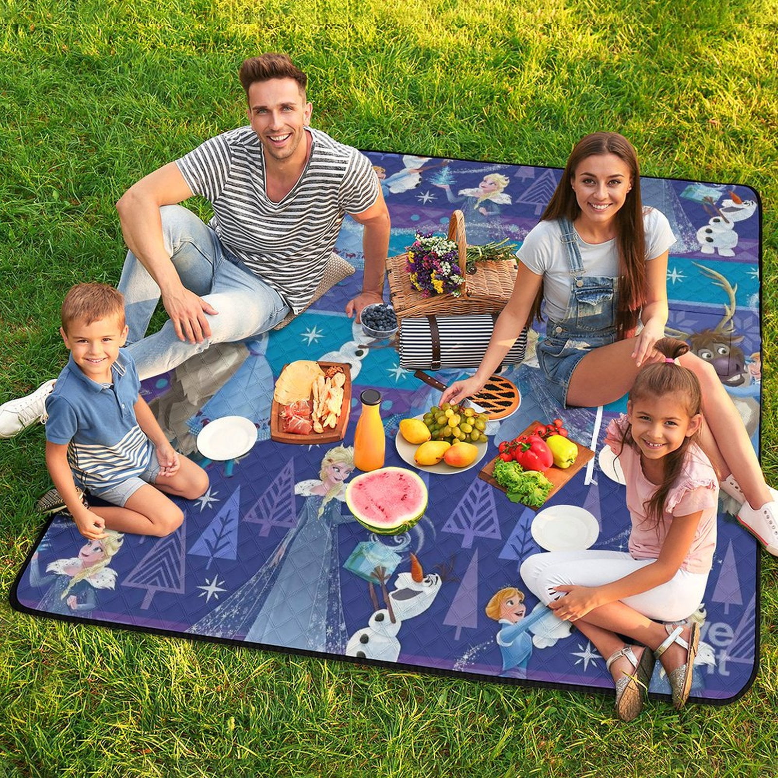 Frozen Anna And Elsa Snowflakes Olaf Picnic Blanket Outdoor Extra Large ...