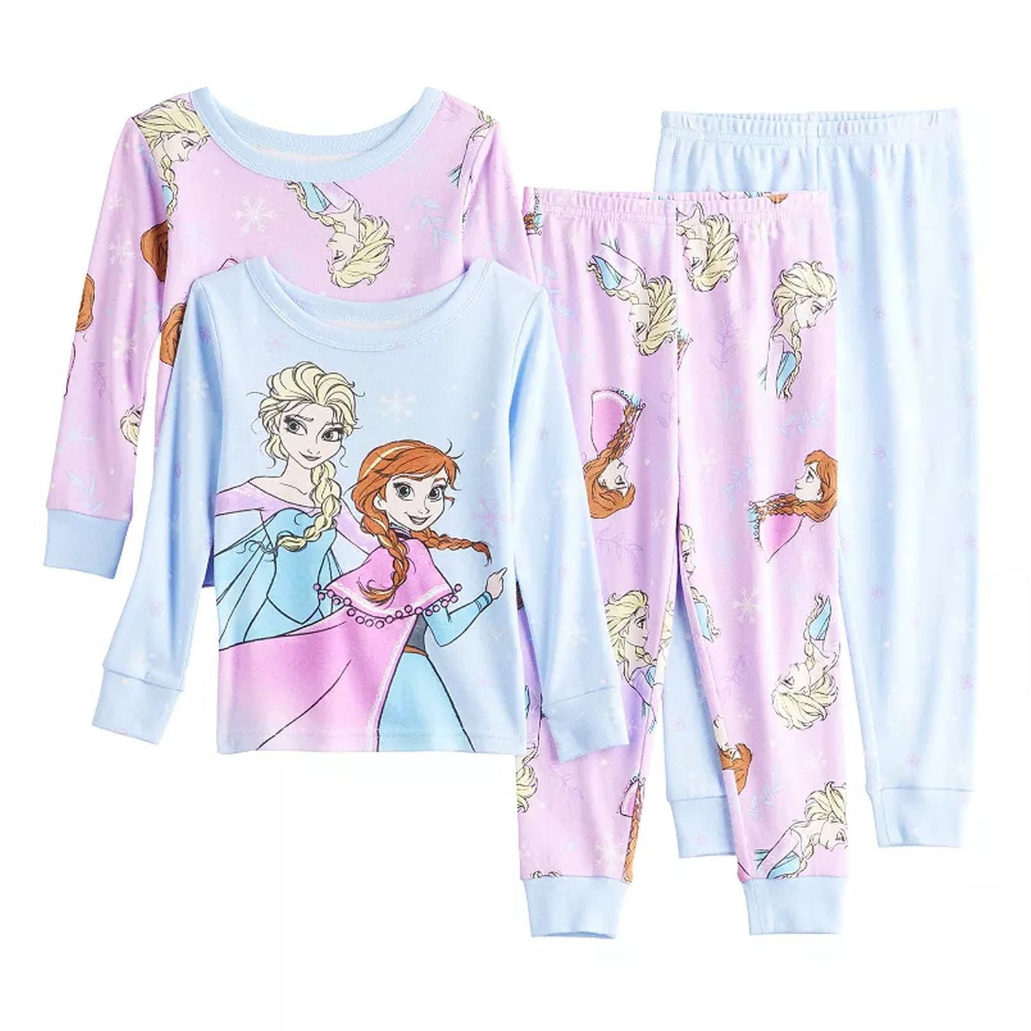 Frozen Anna and Elsa Toddler Girl's 4-Piece Long-Sleeved Pajama Set ...