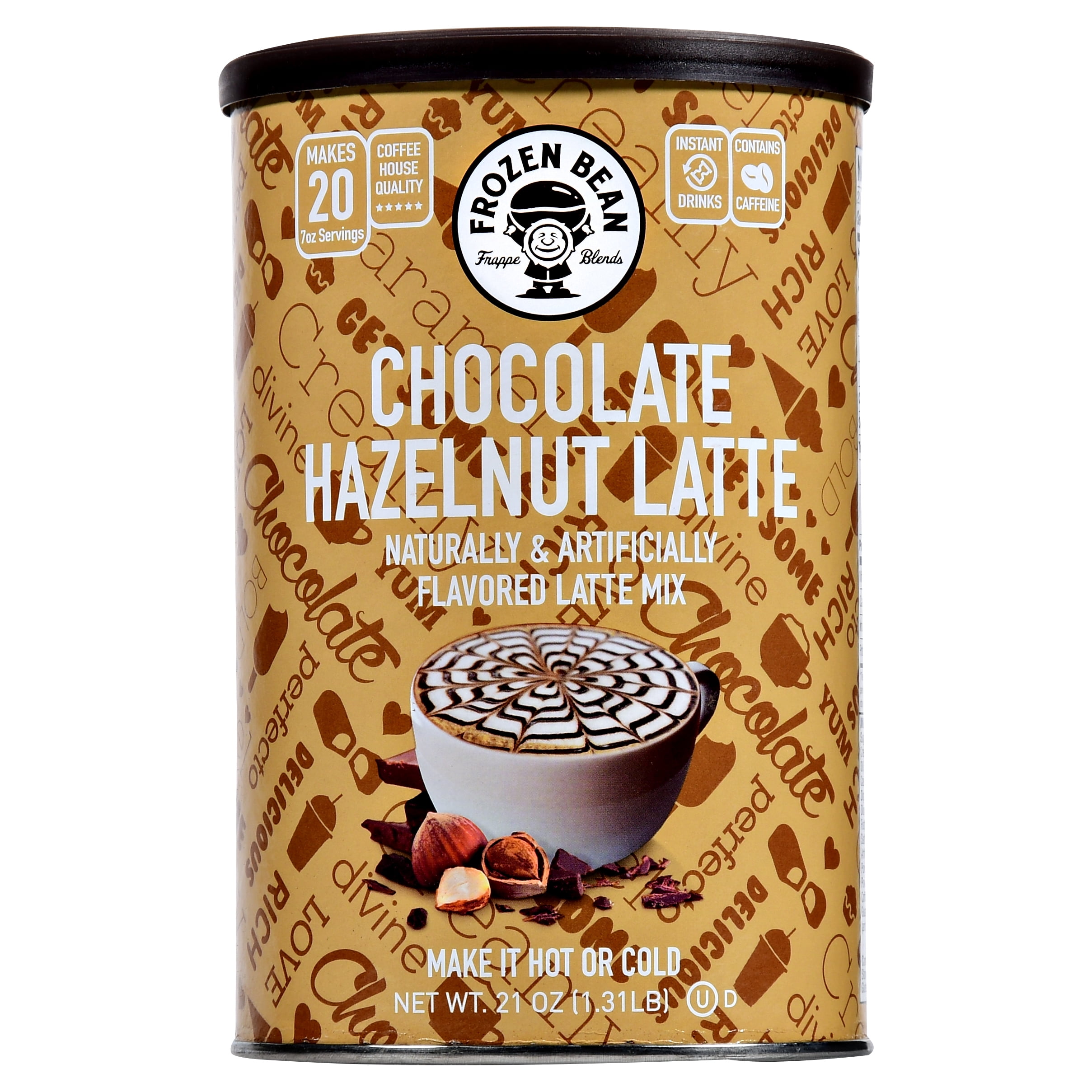 Frozen Bean Chocolate Hazelnut Latte Deluxe Frappe Coffee Mix, 21 Ounce ...