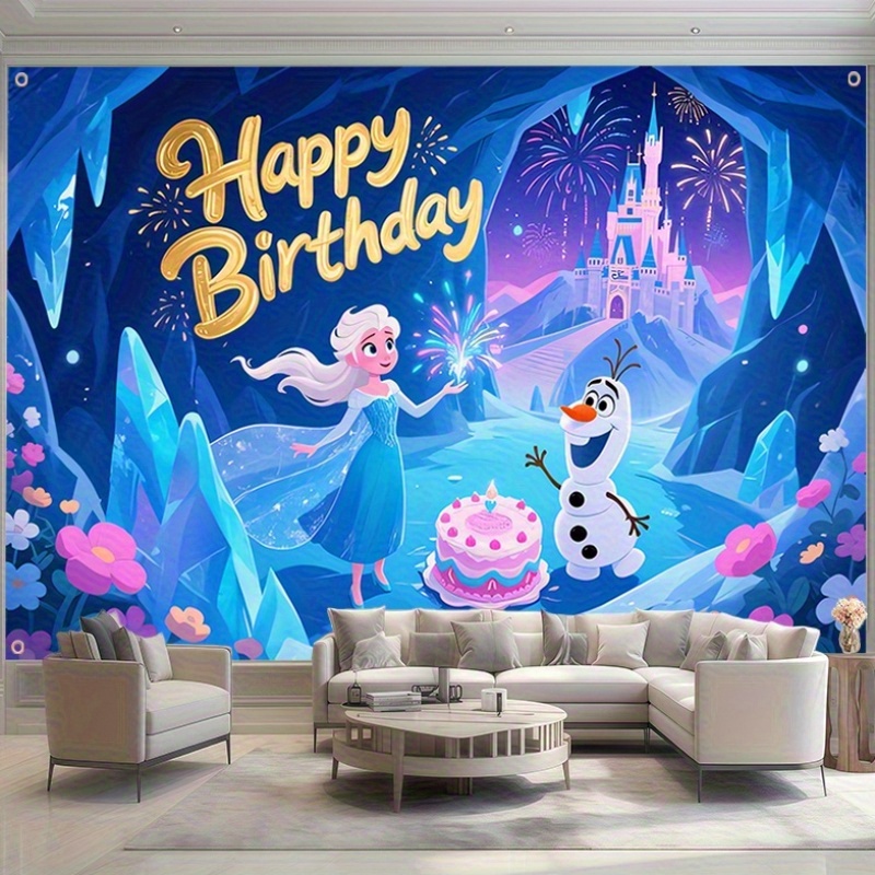 Frozen Birthday Party Banner - Magical frozen castle background, Happy ...