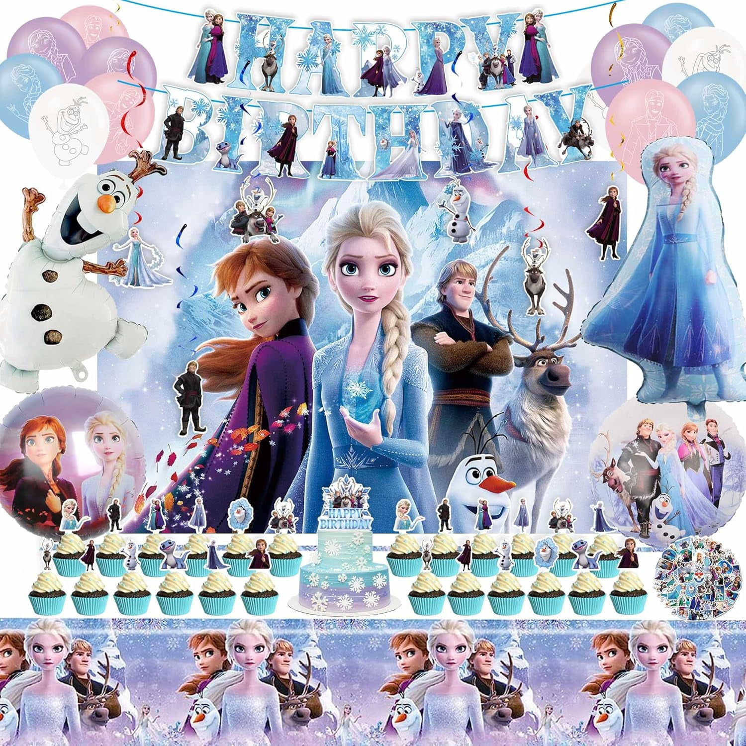 Frozen Birthday Party Decorations - Backdrop Banner Cake Cupcake ...