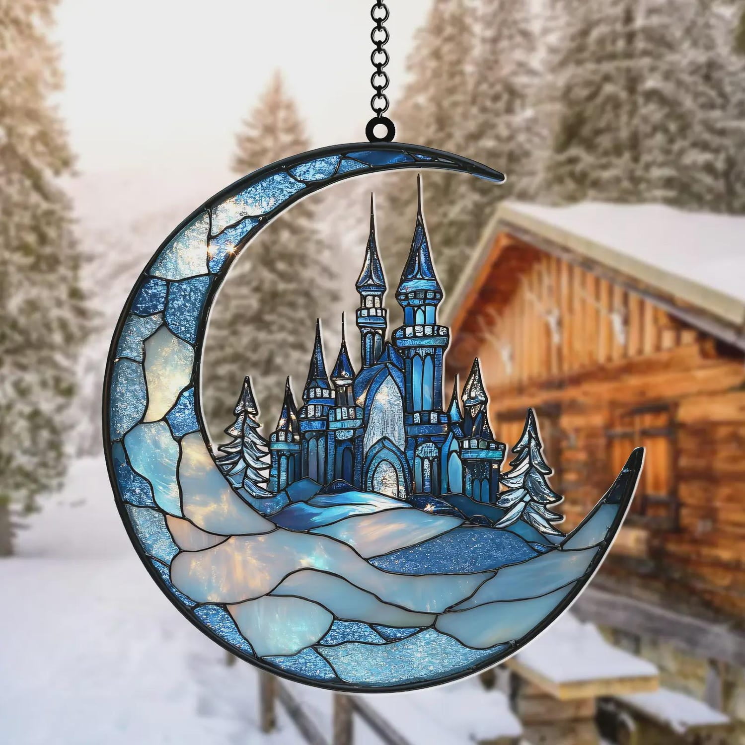 Frozen Castle Moon Acrylic Suncatcher And Ornament - Faux Stained Glass ...