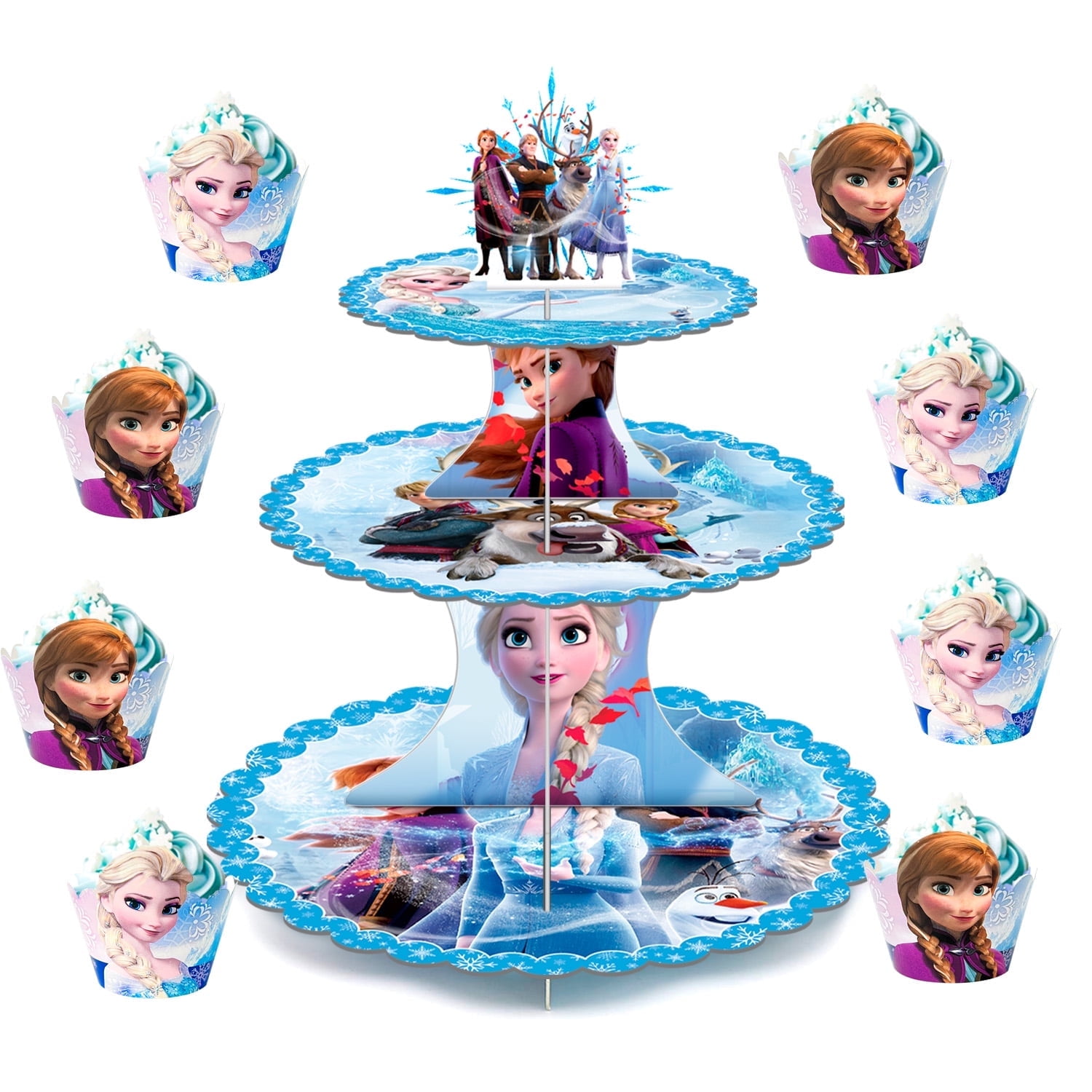 Frozen Cupcake Stand Supplies, 3 Tier elsa and anna cupcake stand with ...