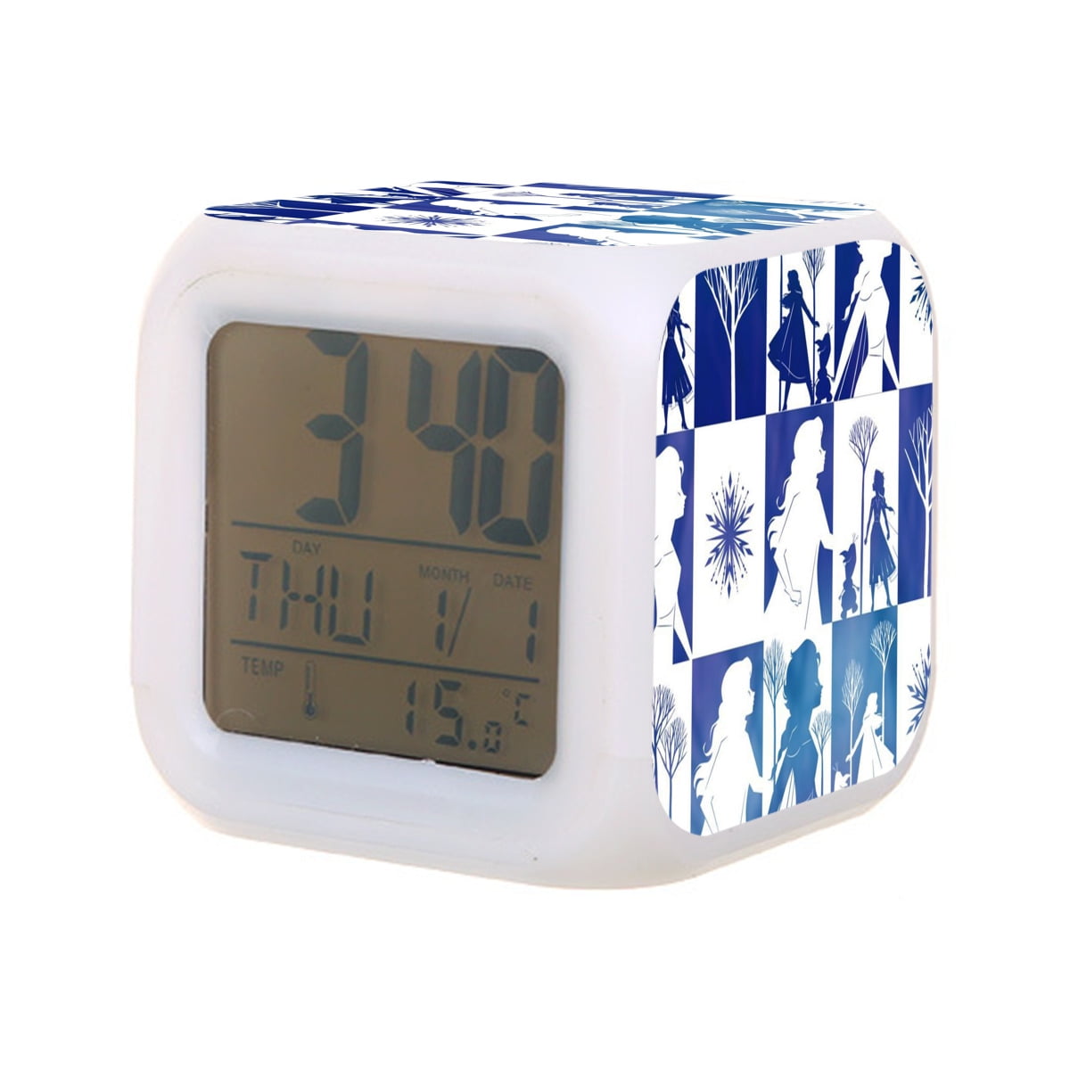 Frozen Digital Alarm Thermometer Night Glow Cube 7 Color Clock LED ...