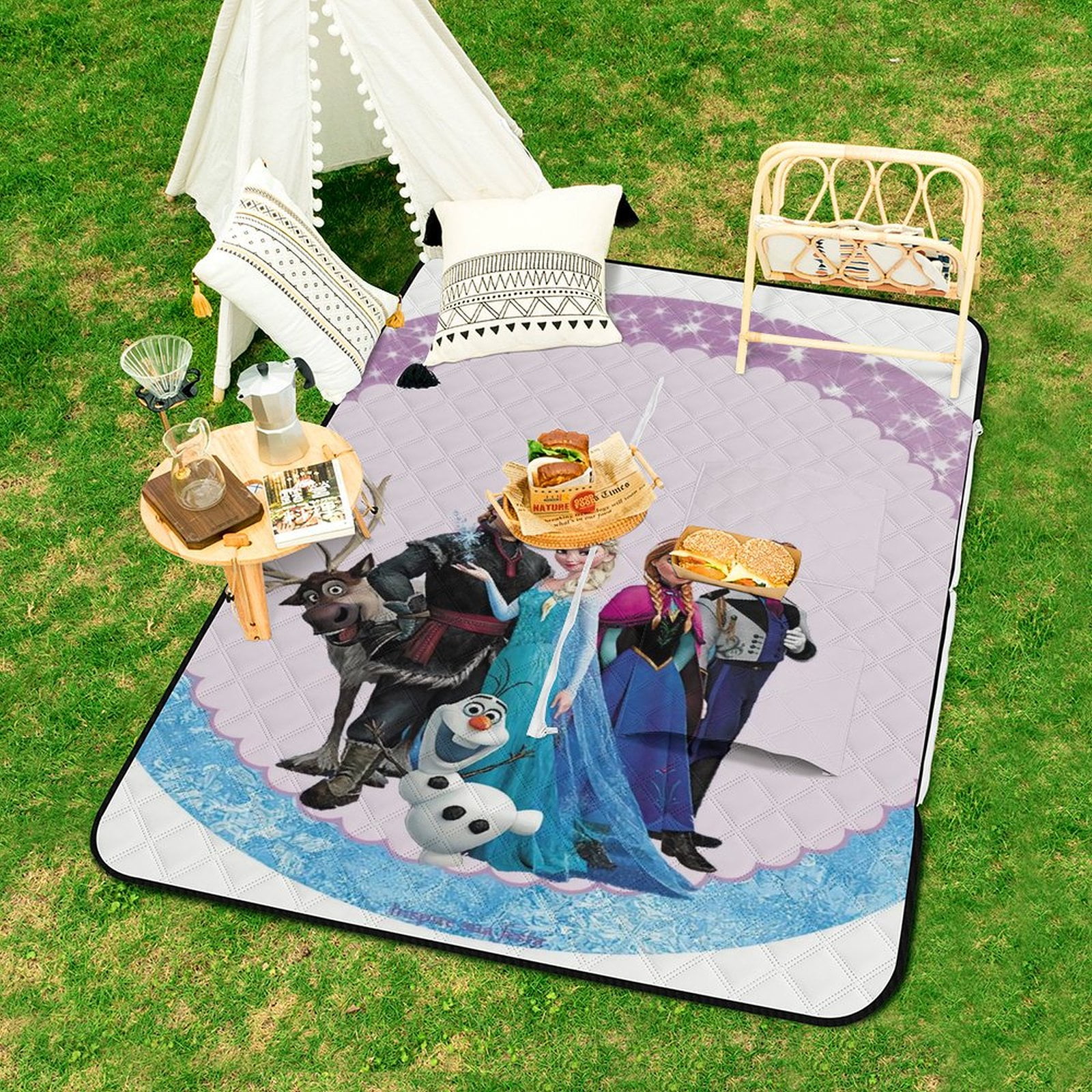 Frozen Elsa&Anna Always Up For Adventure Group Picnic Blanket,Foldable ...