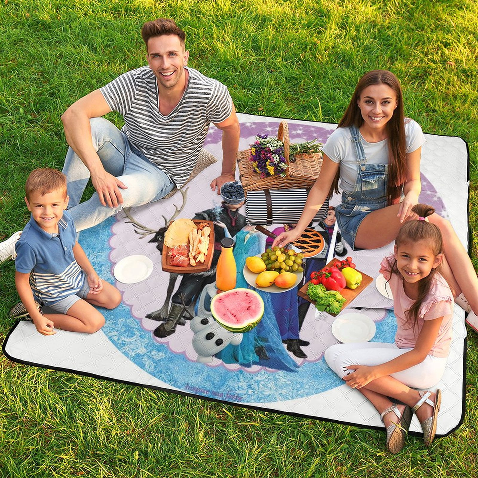 Frozen Elsa&Anna Always Up For Adventure Group Picnic Blanket,Foldable ...