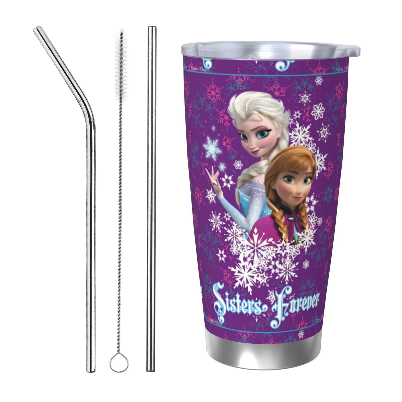 Frozen Elsa&Anna Kids Water Bottle with Straw Lid,Insulated Stainless Steel Reusable Tumbler for ...