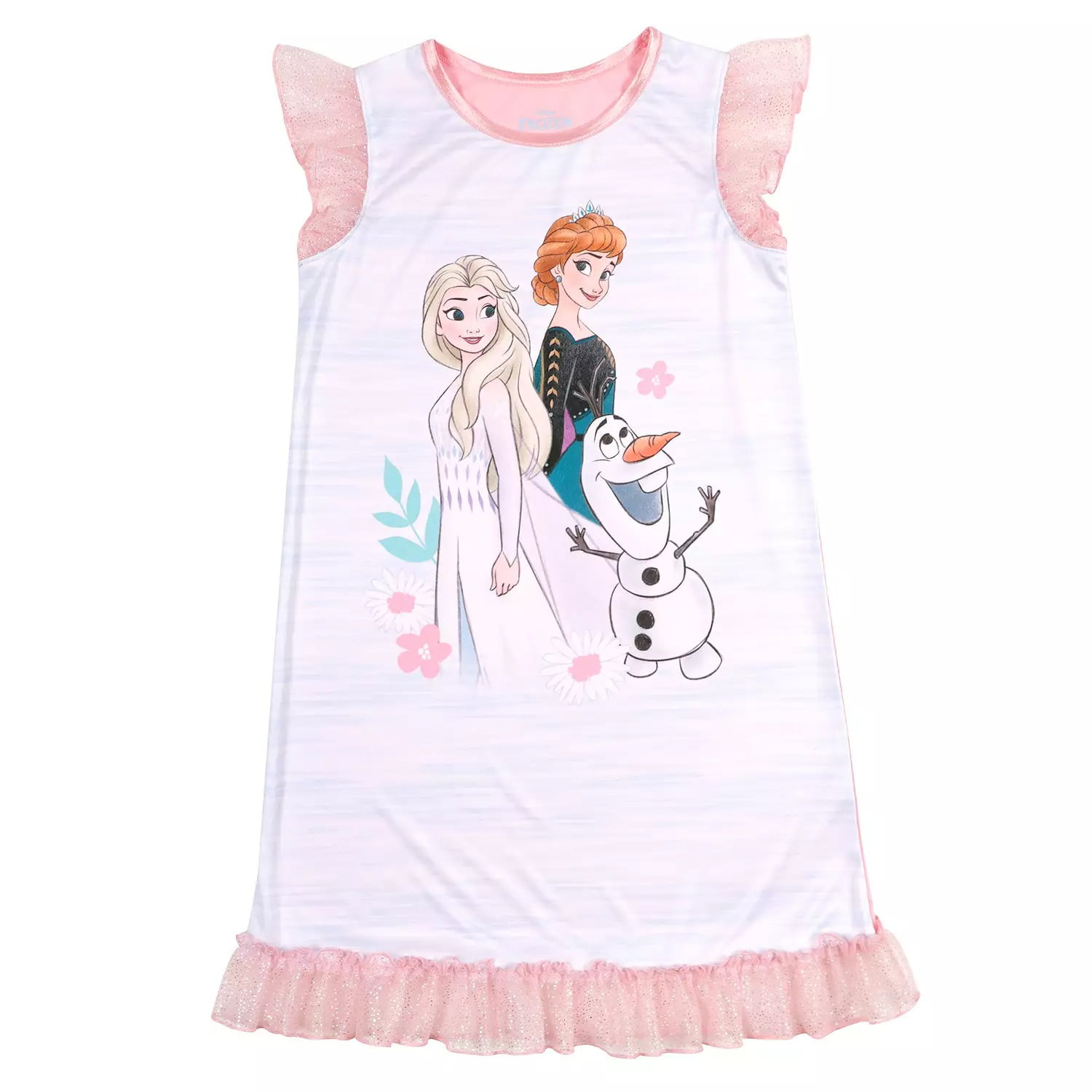 Frozen Elsa, Anna and Olaf Girl's Tulle Flutter Sleeve Nightgown, Gown ...