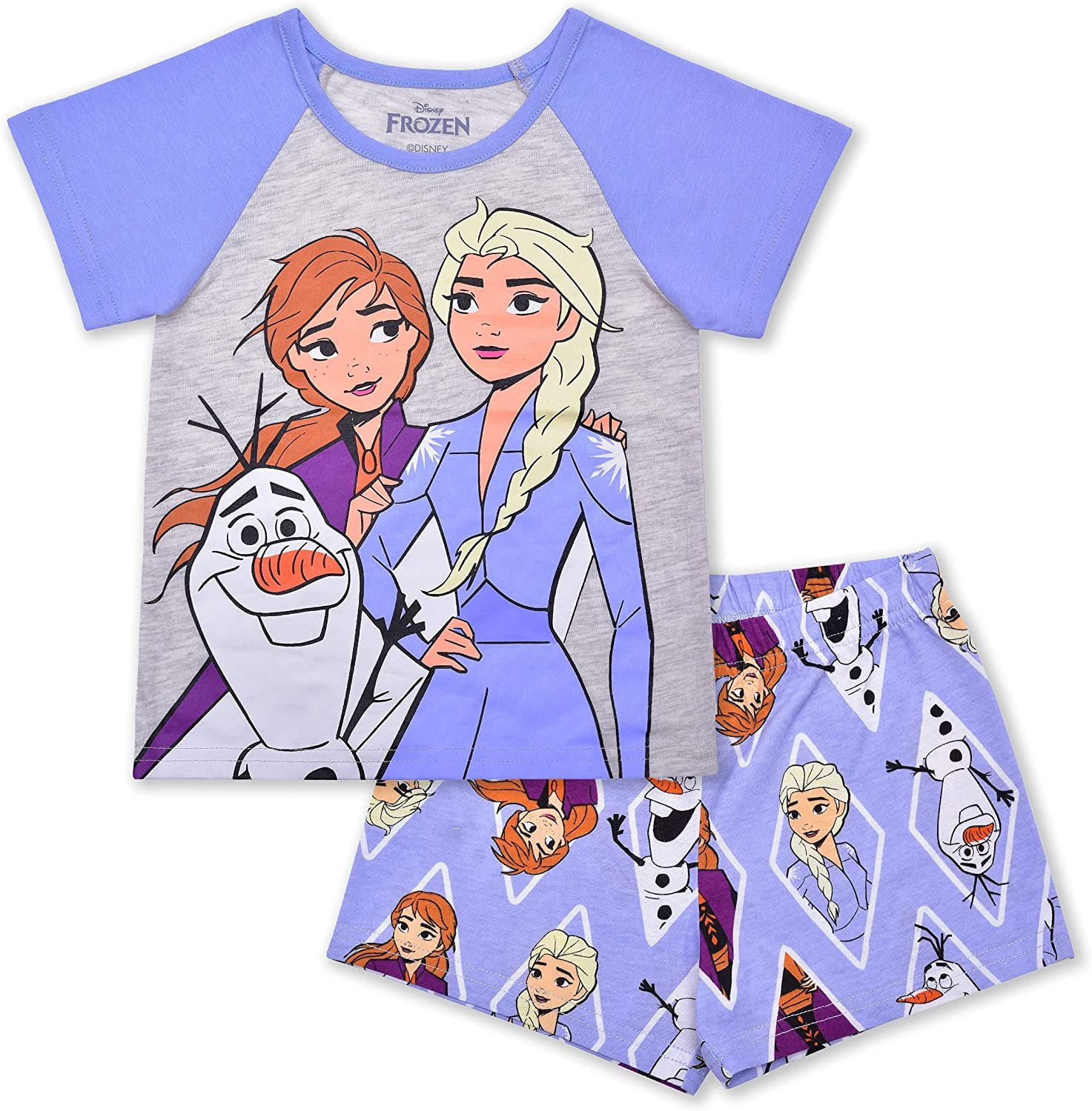 Frozen Elsa, Anna and Olaf Girls 2 Piece Short Set (Loungewear Style ...