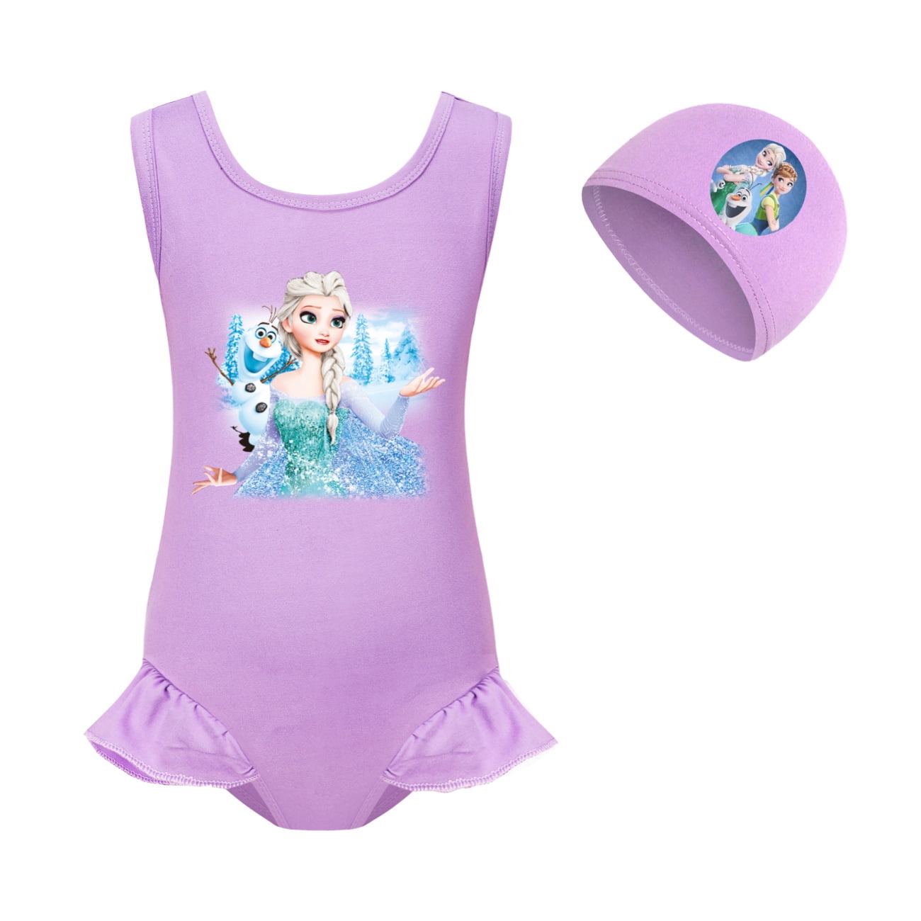 Frozen Elsa Girl's Cute One-Piece Swimsuit Swimming Cap Suit Cartoon ...