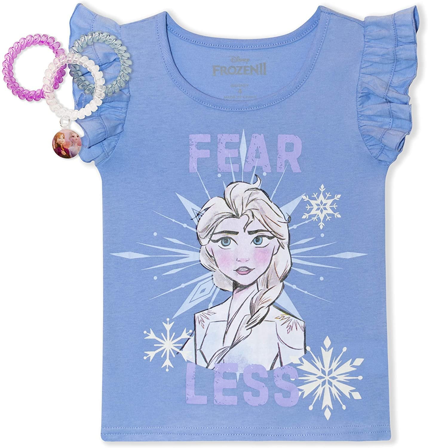 Frozen Elsa Girls Single Character Short Sleeve Tee with Haircoils, 4 ...