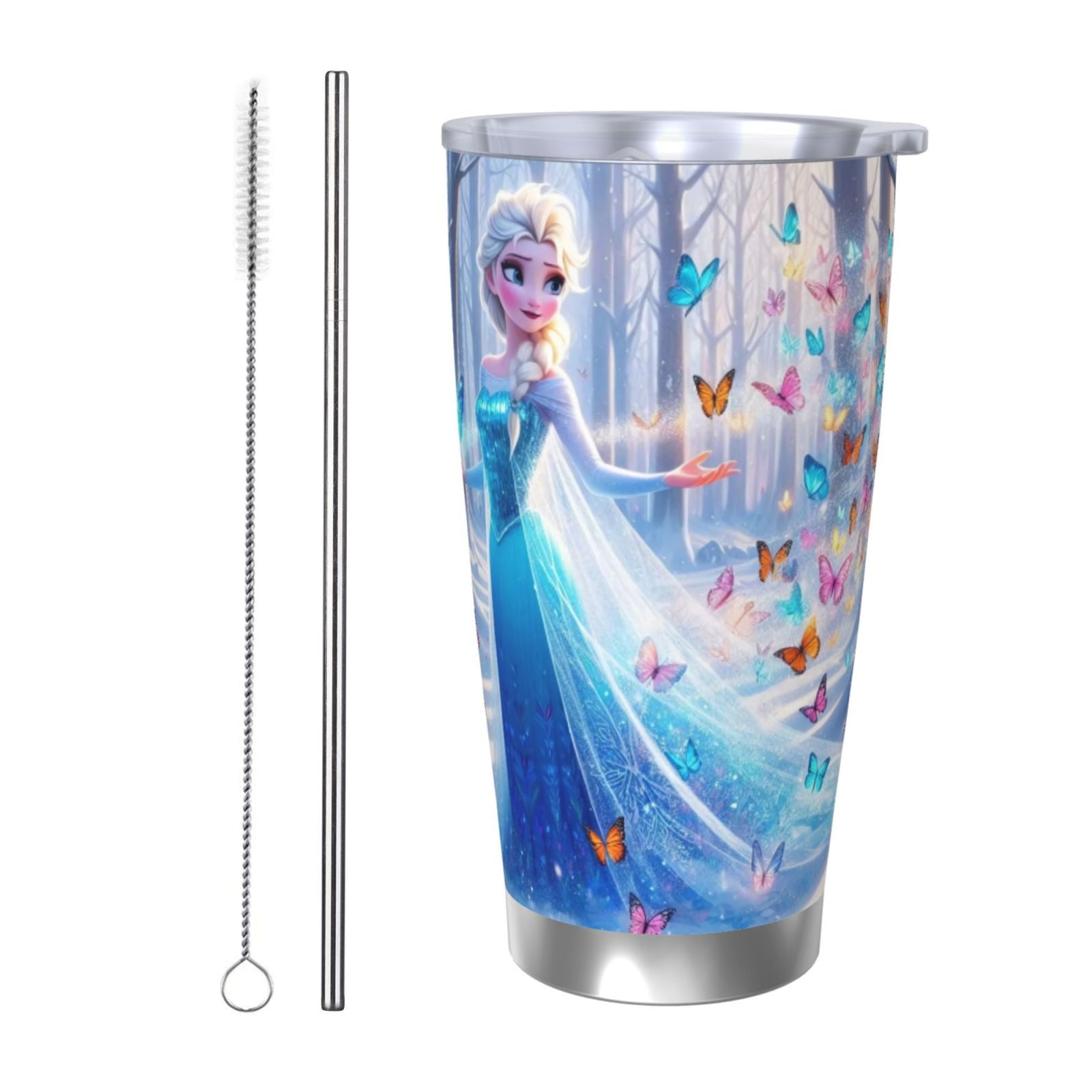 Frozen Elsa Snowflake Butterfly Kids Water Bottle with Straw Lid,Insulated Stainless Steel ...
