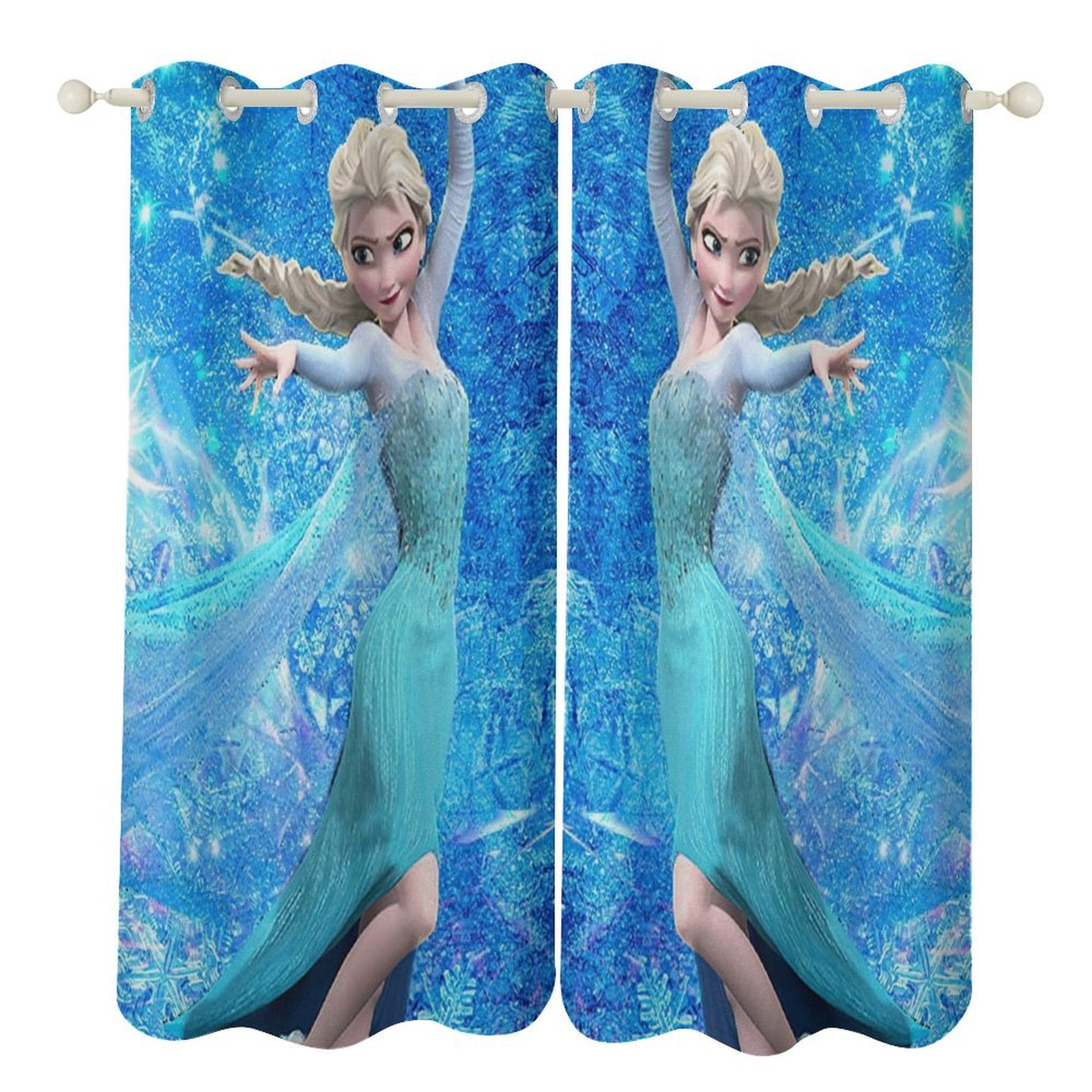 Frozen-Elsa Snowflake Swirls Princess Curtains 72 Inch,Blackout ...