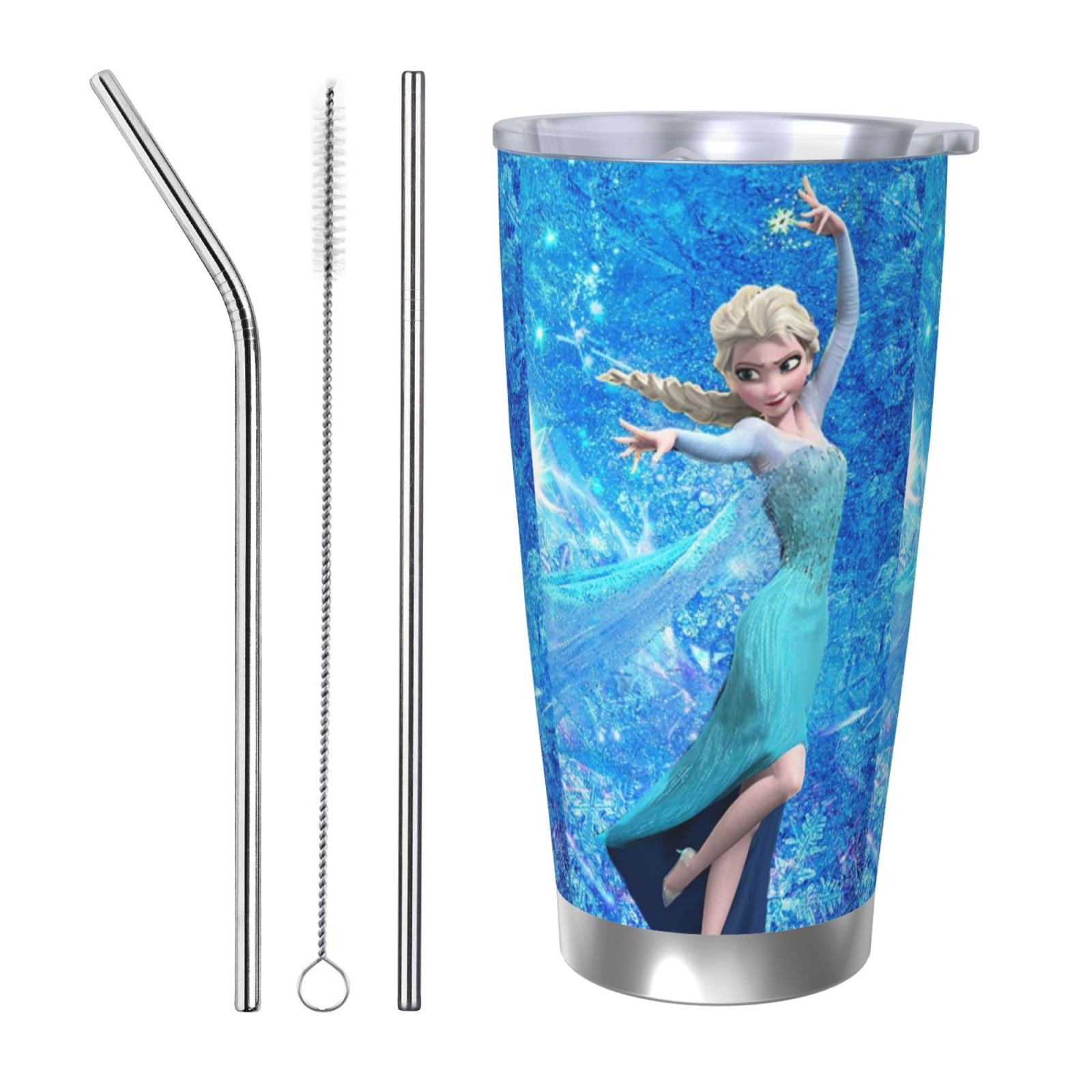 Frozen Elsa Snowflake Swirls Princess Kids Water Bottle with Straw Lid,Insulated Stainless Steel ...