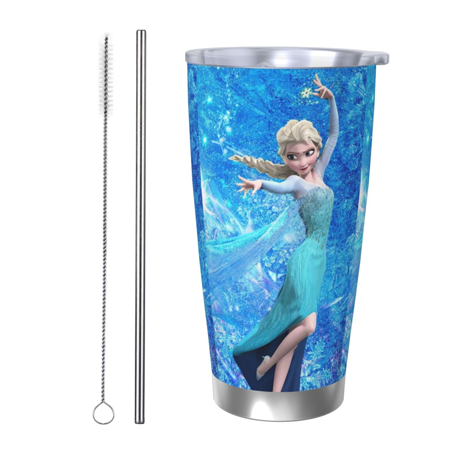 Frozen Elsa Snowflake Swirls Princess Kids Water Bottle with Straw Lid,Insulated Stainless Steel ...