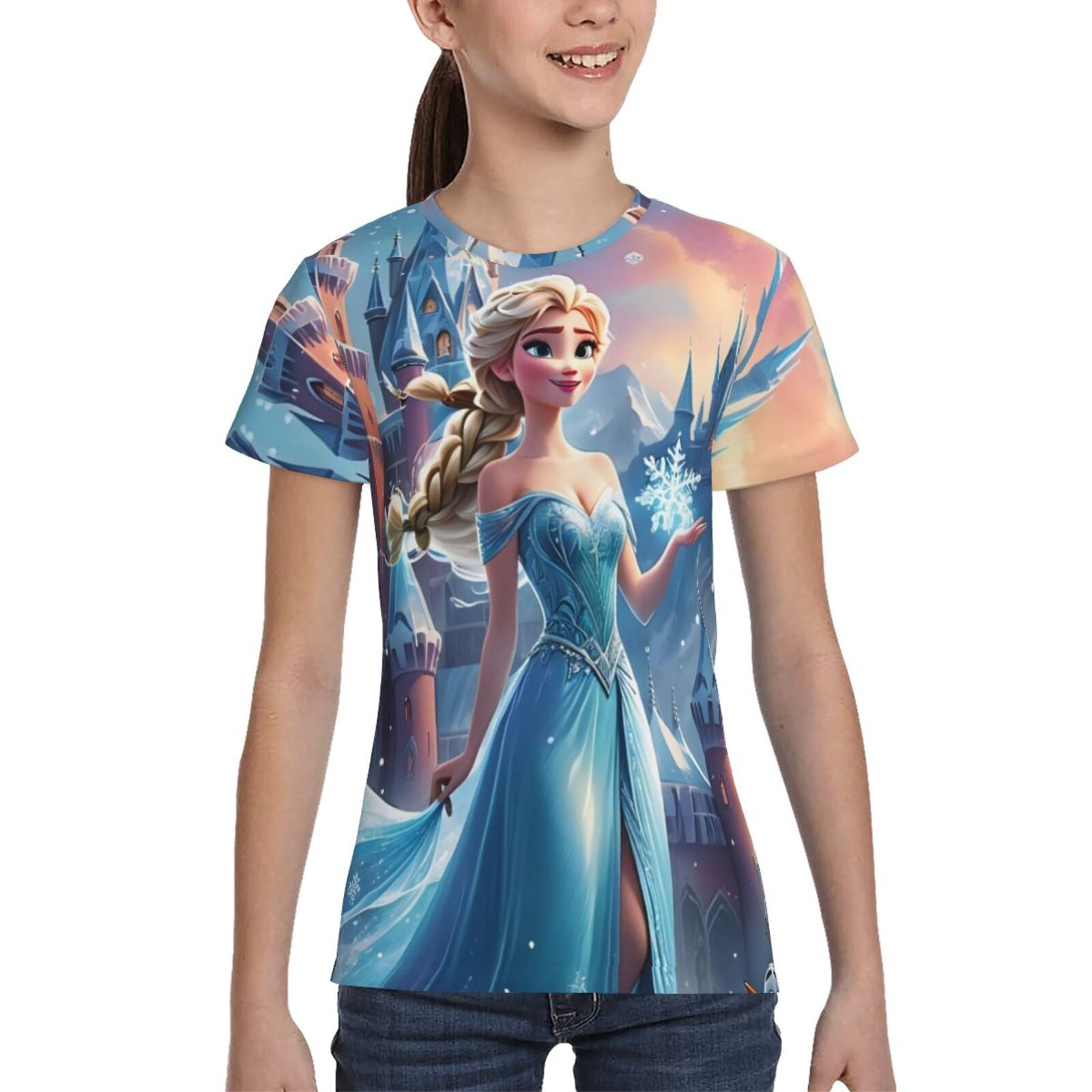 Frozen-Elsa Snowflake Swirls Princess Pose Girls Shirts,Baby Girls' and ...