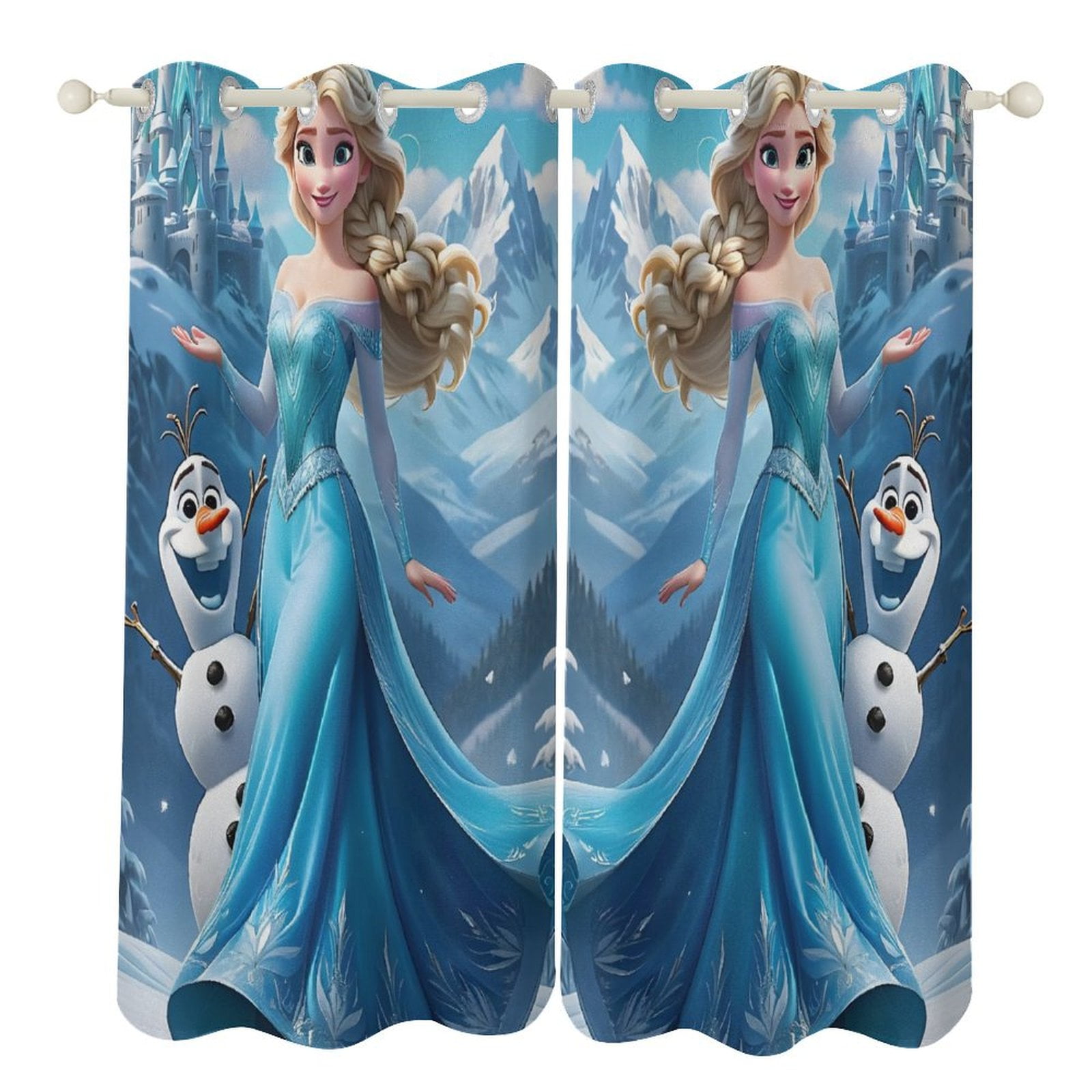 Frozen-Elsa Snowflake Swirls Princess Pose Kids Curtains 52 X 72 Inch ...