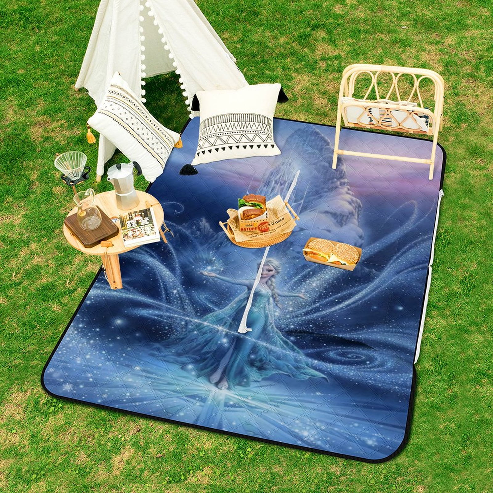 Frozen Elsa Snowflake Swirls Princess Pose Picnic Blankets Extra Large ...