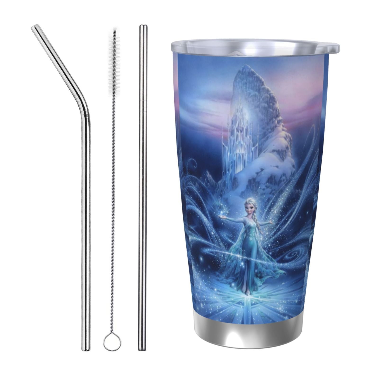 Frozen Elsa Snowflake Swirls Princess Pose Tumbler with Lid Stainless ...
