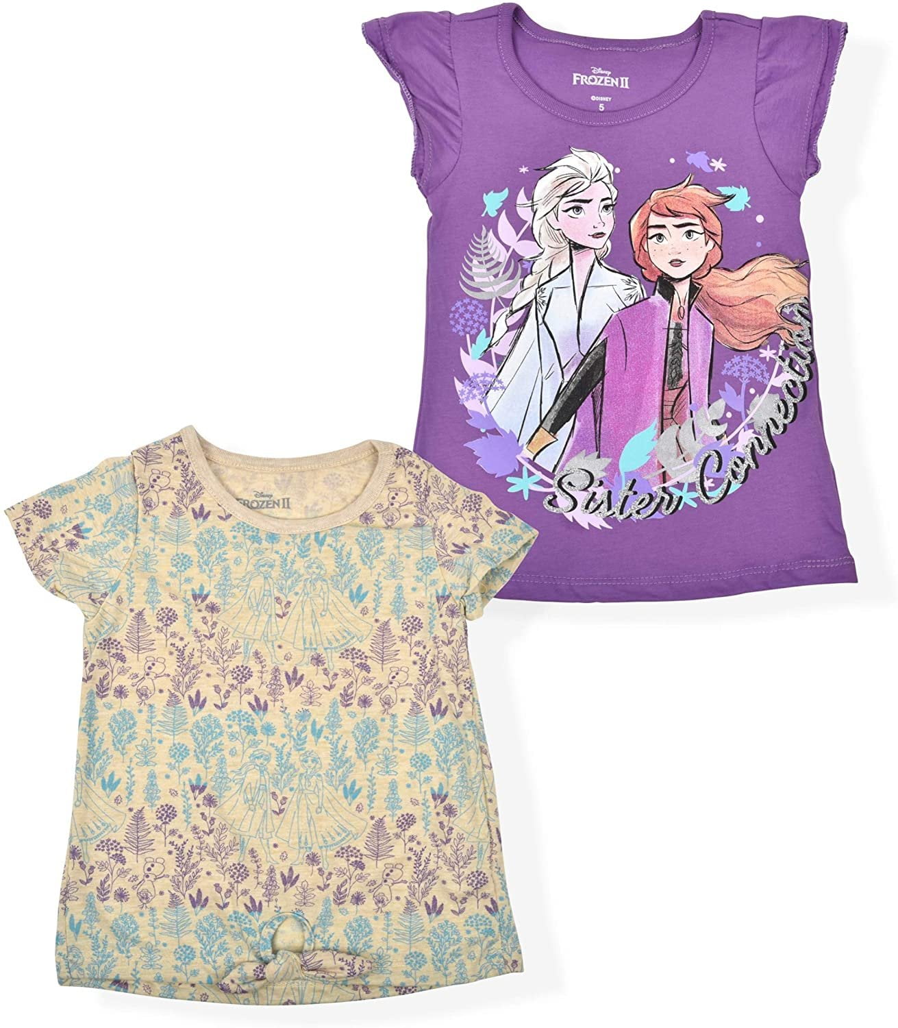 Frozen Elsa and Anna Girls 2 Pack Character Short Sleeve Tees, 4-6X ...