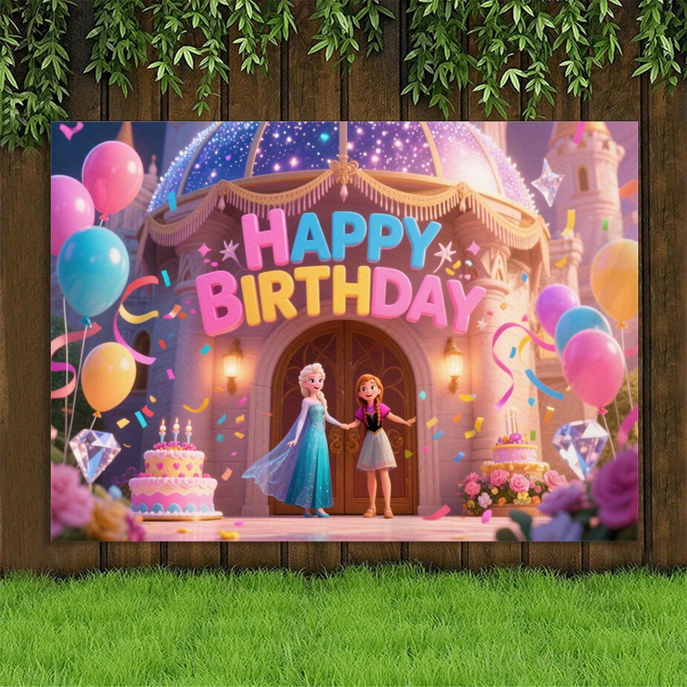 Frozen Elsa and Princess Anna Birthday Party Background - Vibrant ...