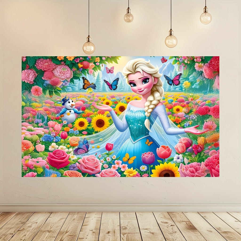 Frozen Elsa and friends' birthday party banner - A vibrant polyester ...